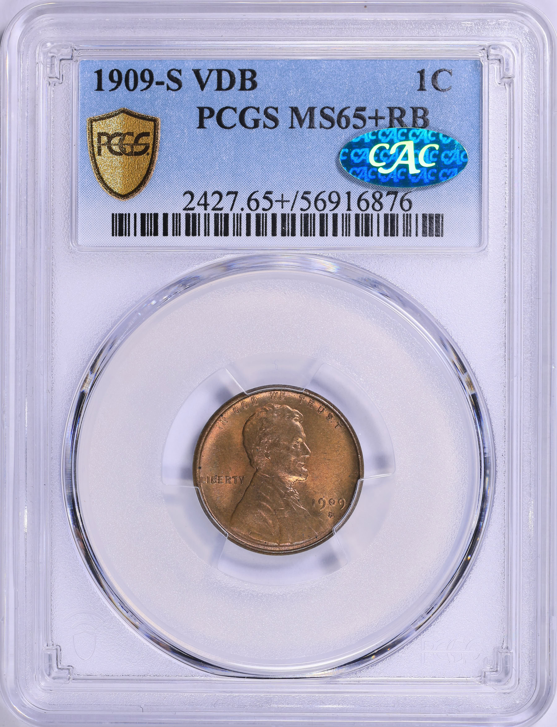 1909-S Lincoln Cent V.D.B. PCGS MS-65+ RB (CAC Green) (Item 1865900) | GreatCollections Coin ...