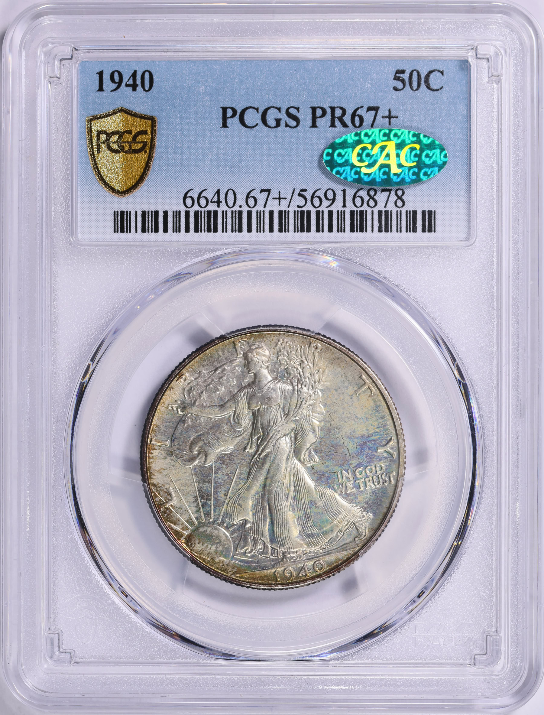 1940 Walking Liberty Half Dollar PCGS Proof-67+ (CAC Green) (Toned) (Item 1865901 ...