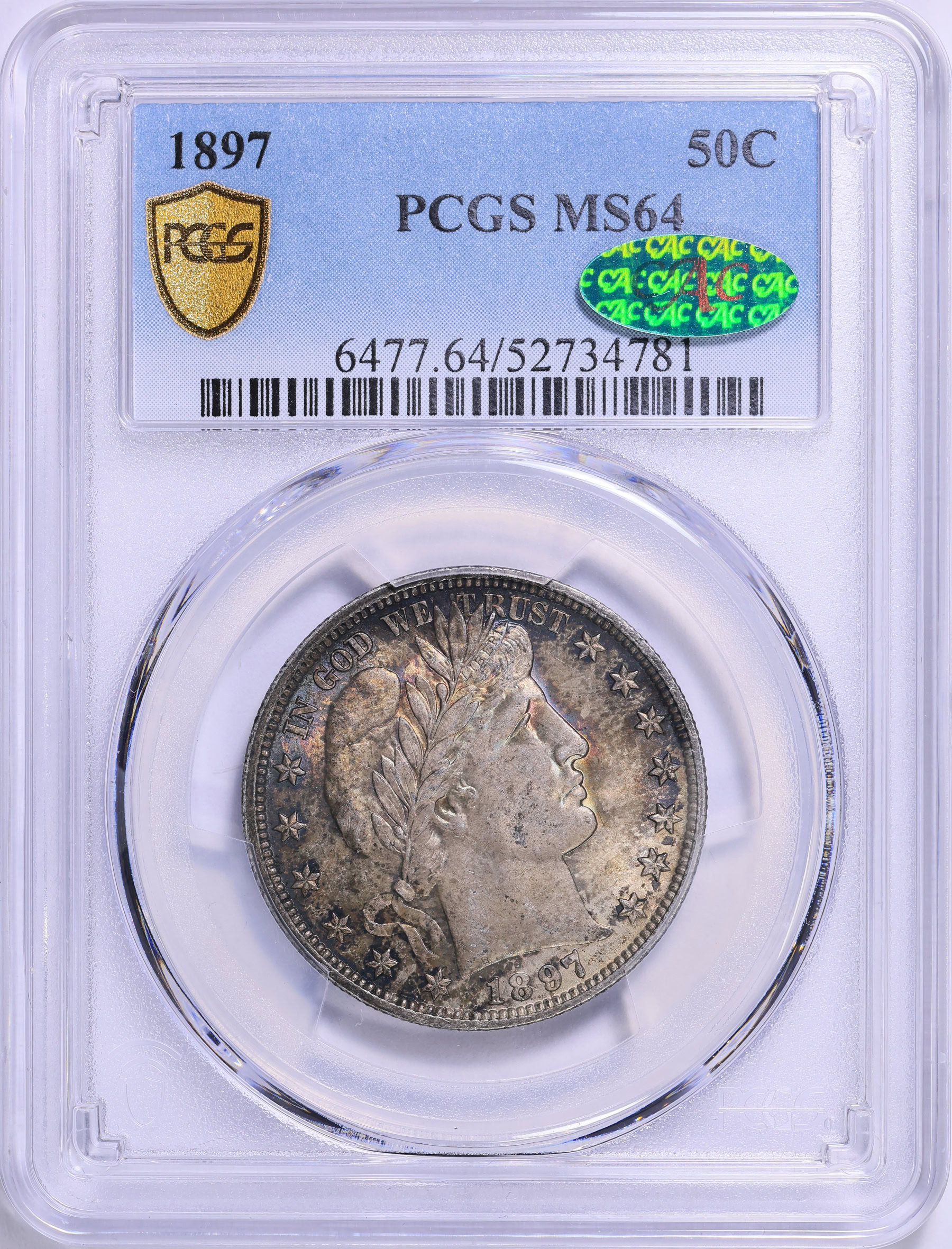 1897 Barber Half Dollar PCGS MS-64 (CAC Green) (Toned) (Item 1865914) | GreatCollections Coin ...