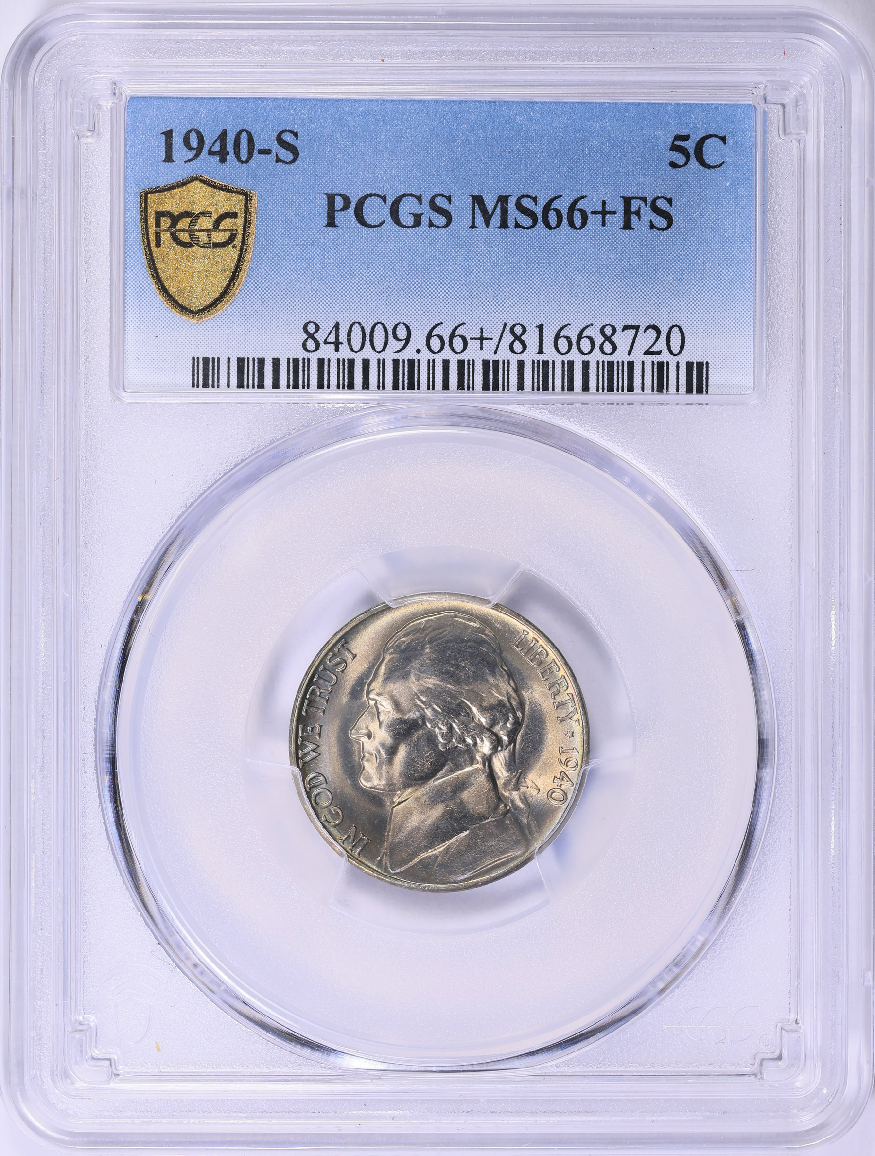 1940-S Jefferson Nickel PCGS MS-66+ FS (Toned) (Item 1865925) | GreatCollections Coin Auctions