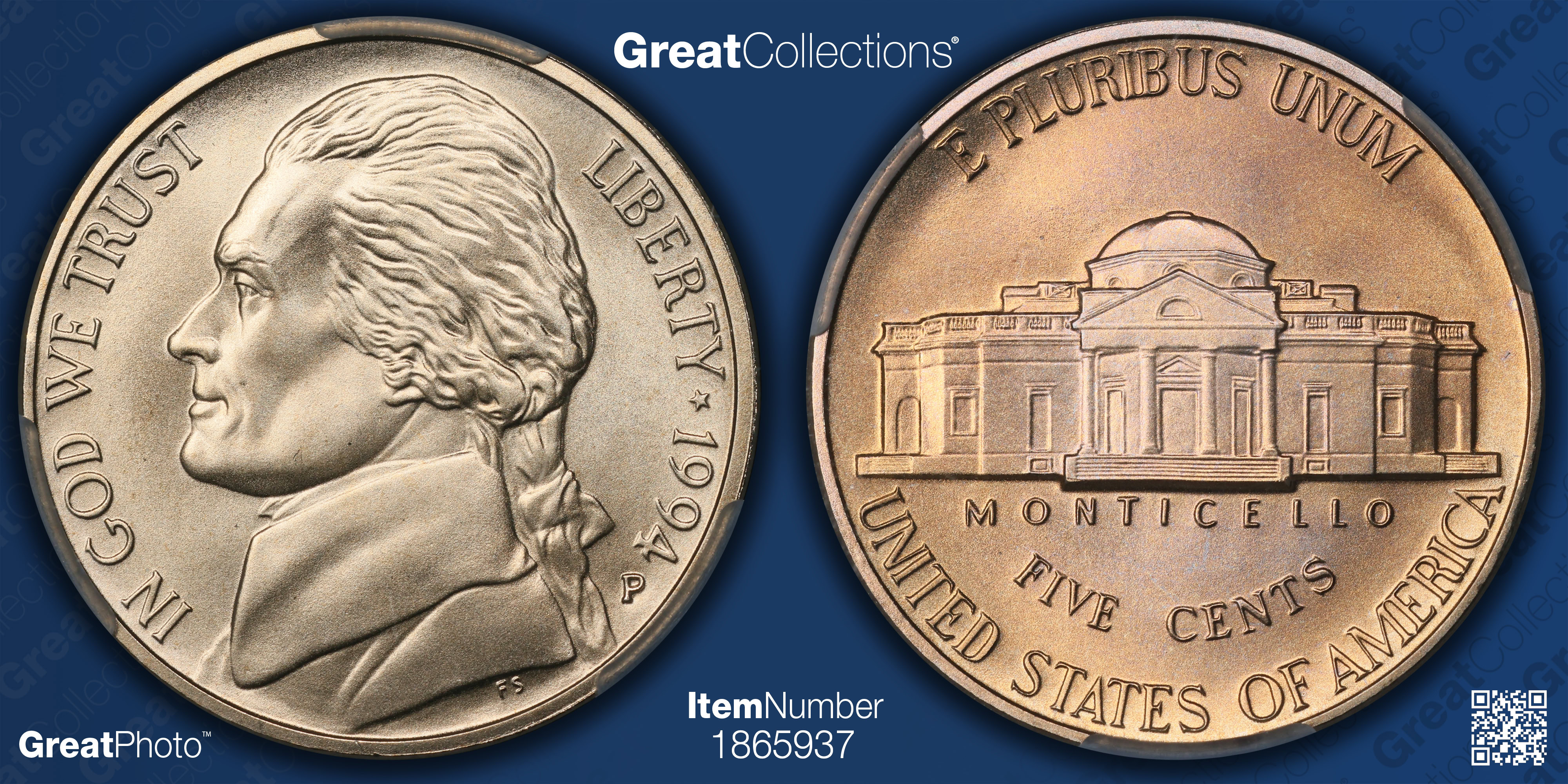 1994-P Jefferson Nickel SMS CACG SP-69 6FS (WitterBrick, Signed Seth ...