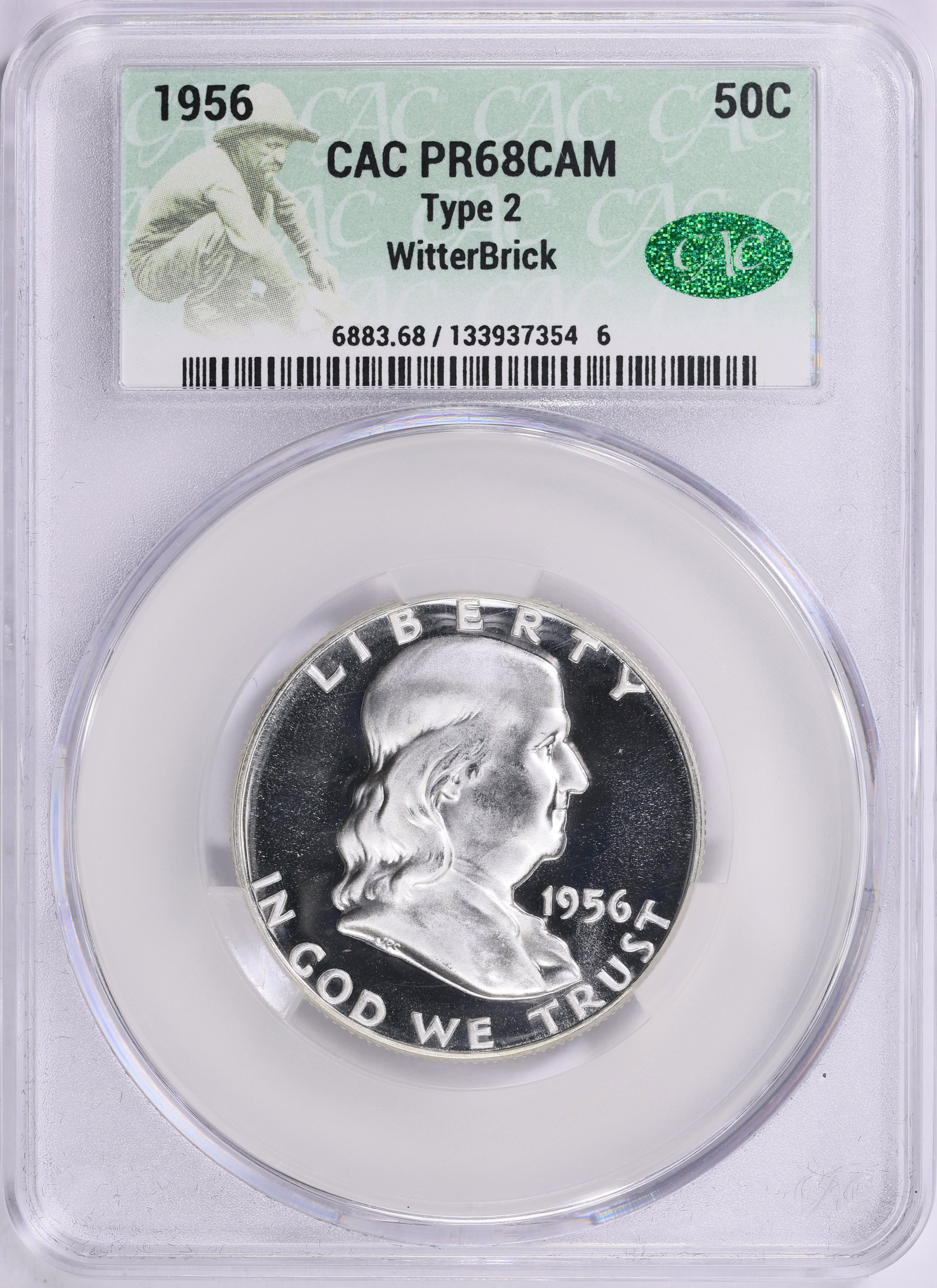 1956 Franklin Half Dollar Type 2 CACG Proof-68 CAMEO (WitterBrick, Signed Seth Chandler) (Item ...