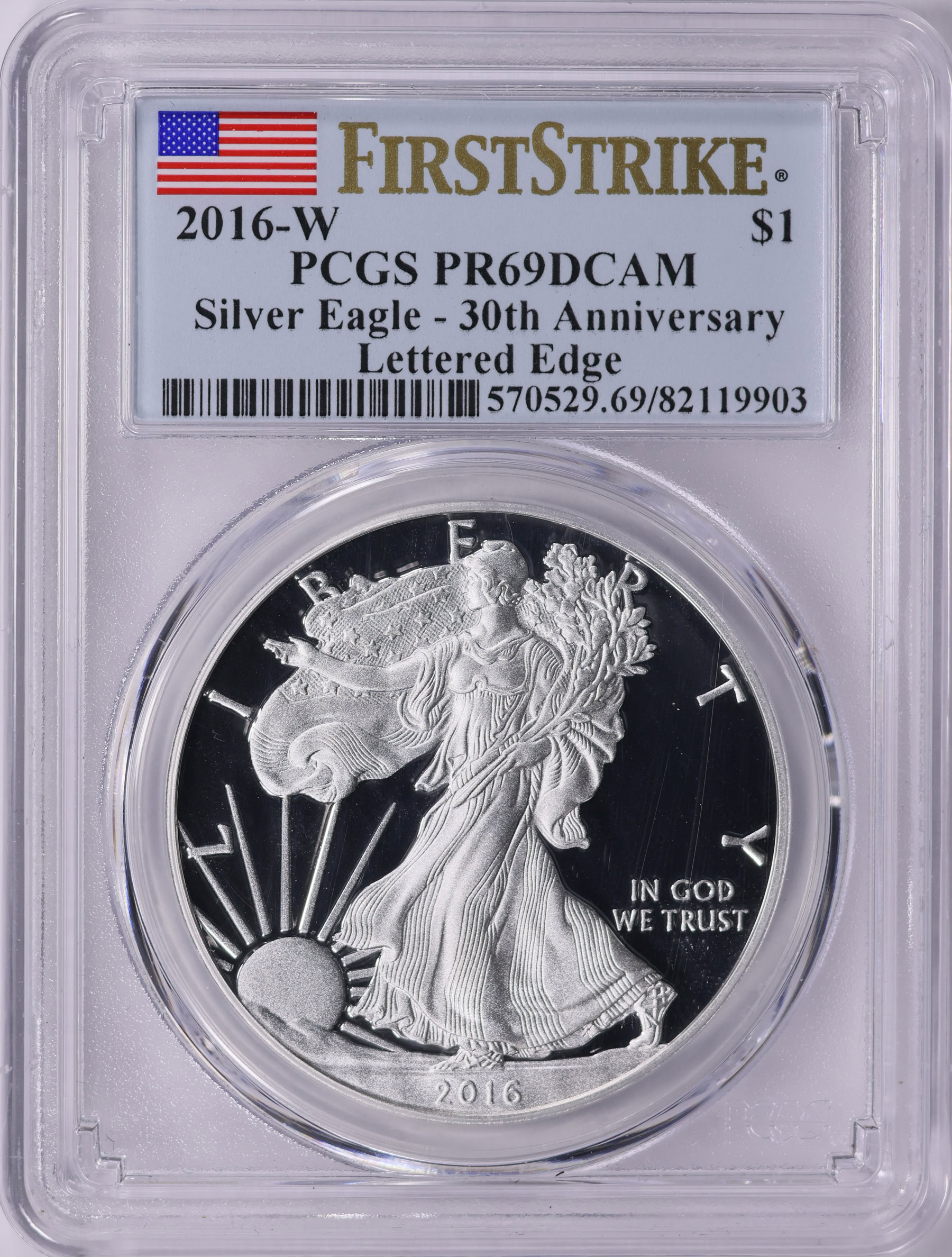 2016-W $1 Silver Eagle 30th Anniversary First Strike Lettered Edge PCGS Proof-69 DCAM (Item ...