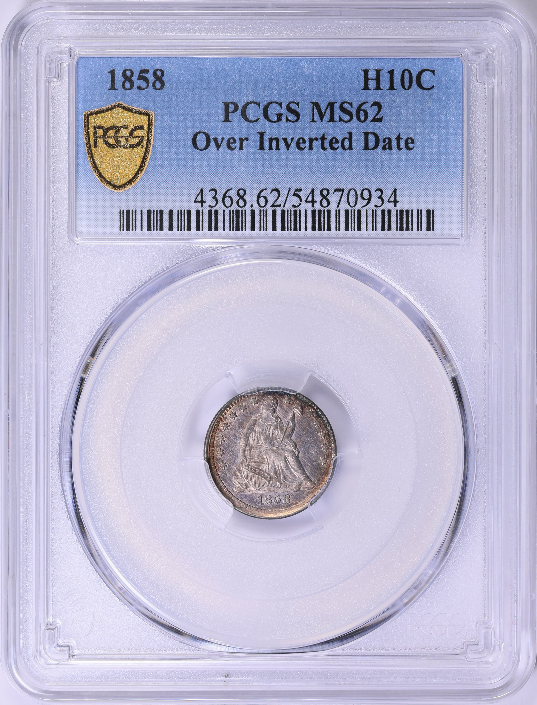 1858 Seated Liberty Half Dime Inverted Date PCGS MS-62 (Toned) (Item 1866099) | GreatCollections ...