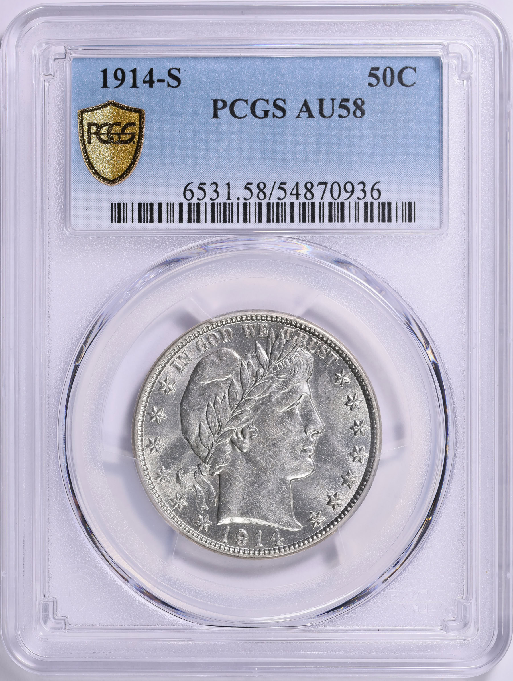 1914-S Barber Half Dollar PCGS AU-58 (Item 1866101) | GreatCollections Coin Auctions