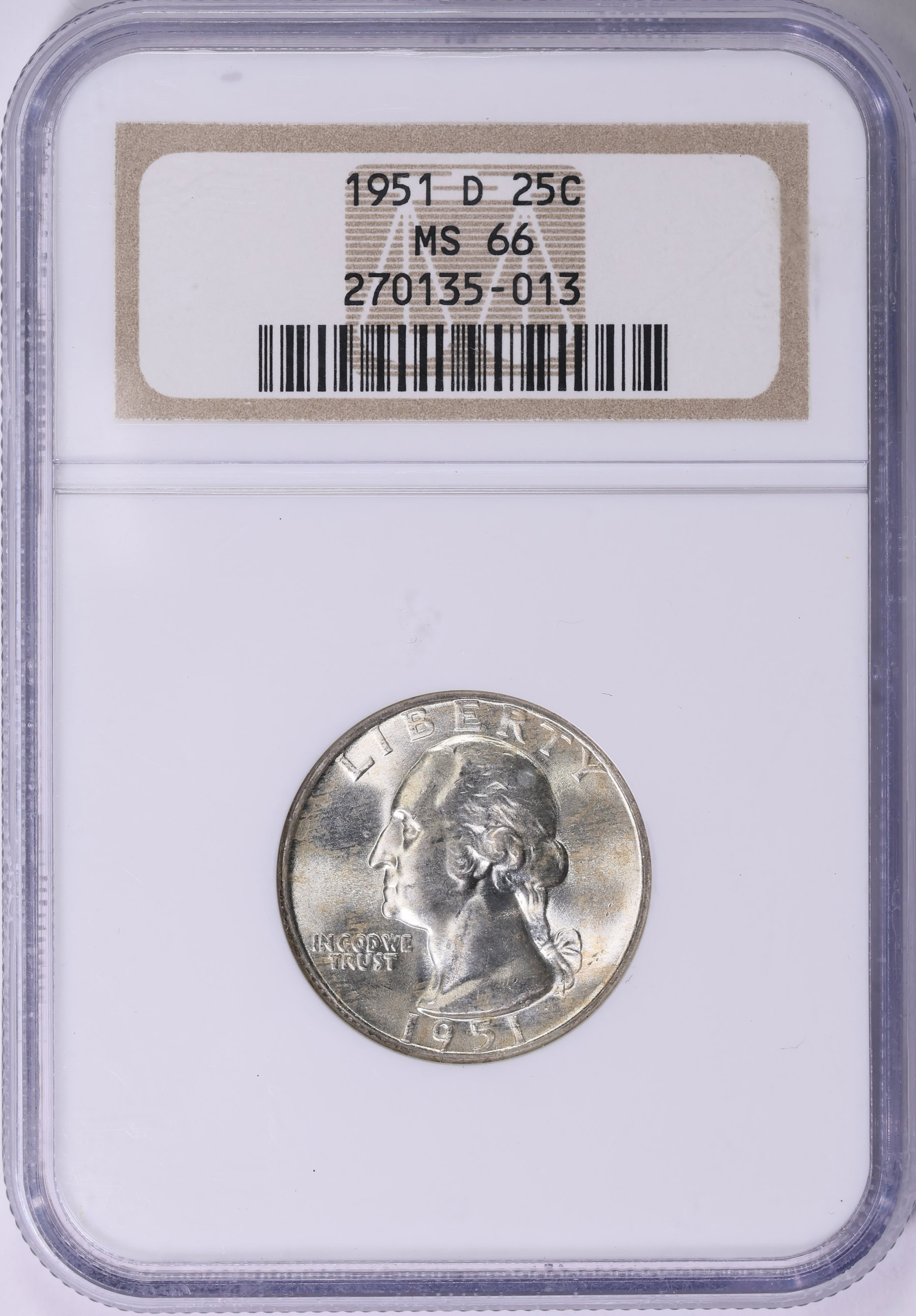1951-D Washington Quarter NGC MS-66 (Item 1866165) | GreatCollections ...