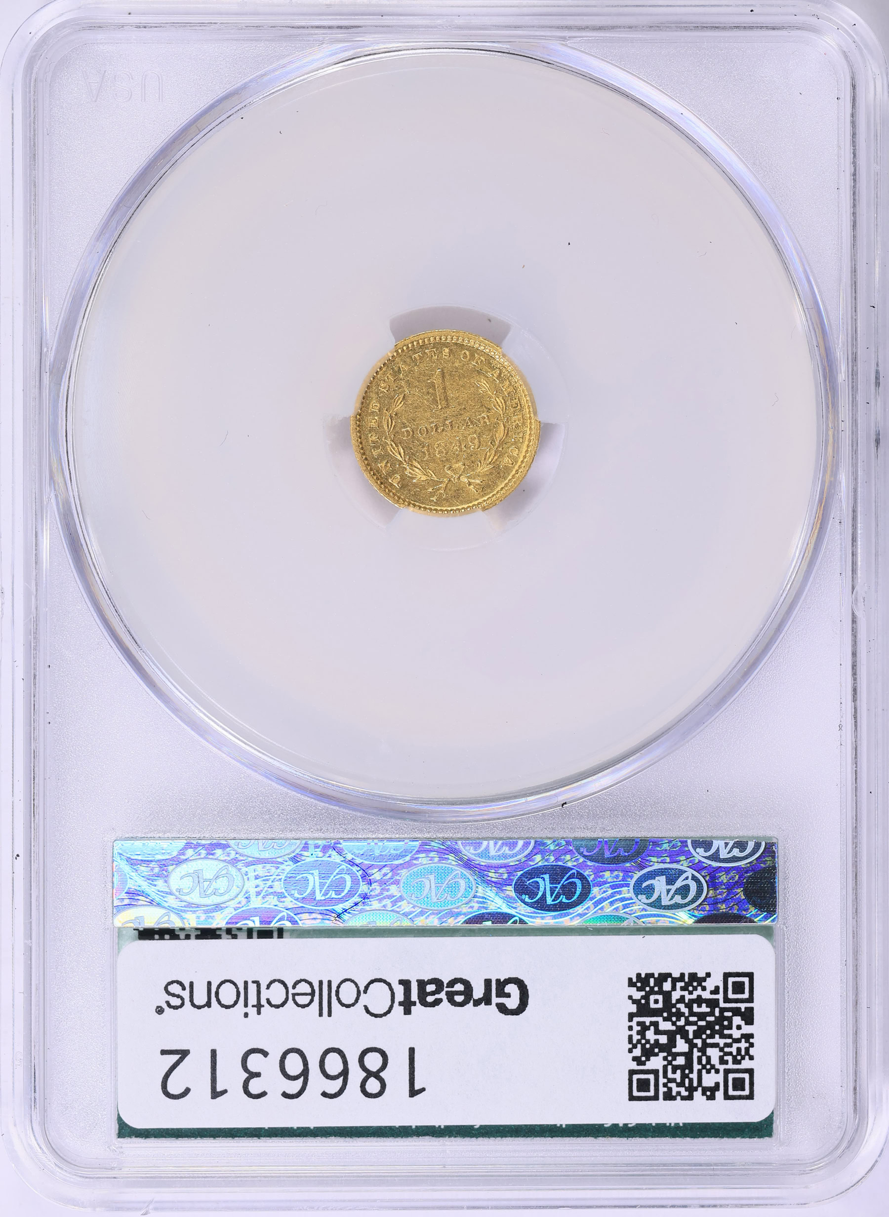 1849 Liberty Gold Dollar Open Wreath with L CACG AU Details (Item ...