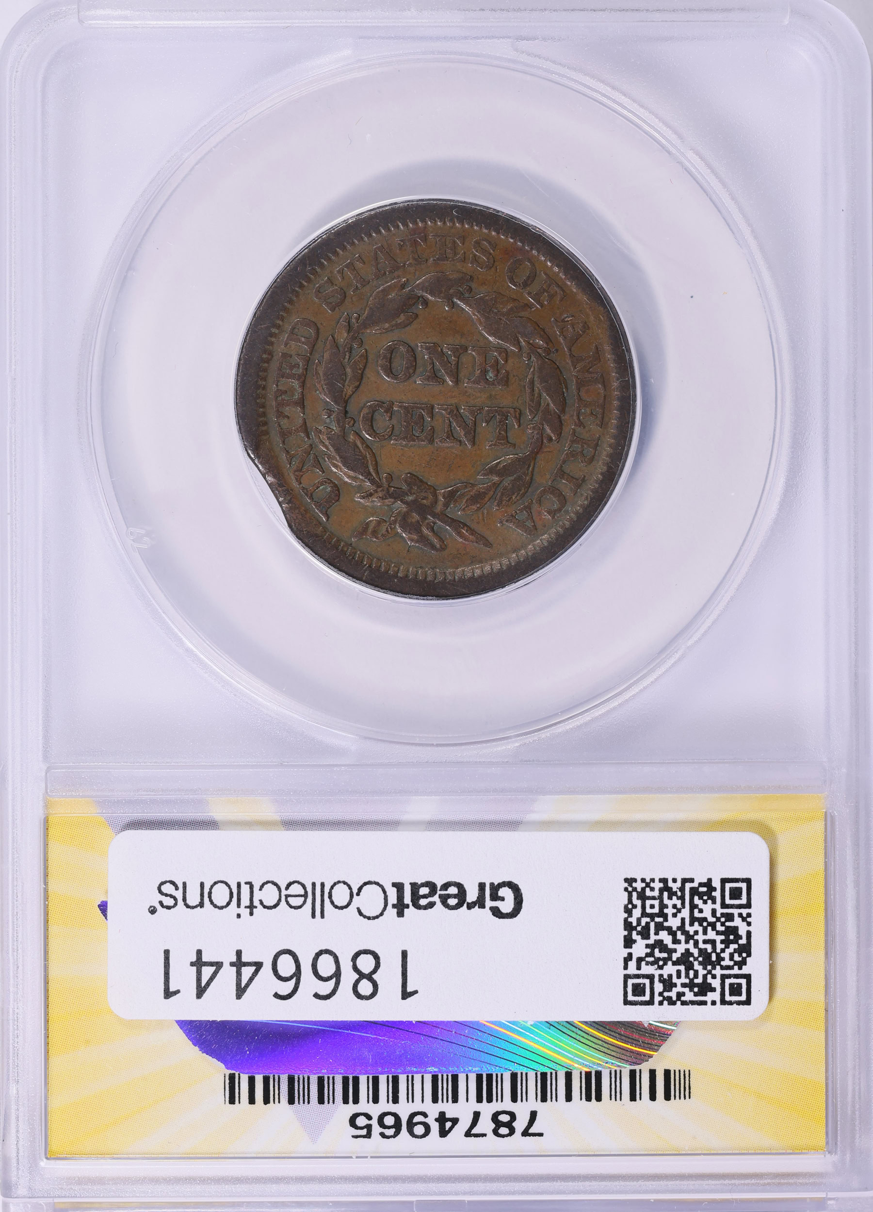 Mint Error 1844 Braided Hair Cent Curved Clip 10.24 Grams ANACS F-12 ...