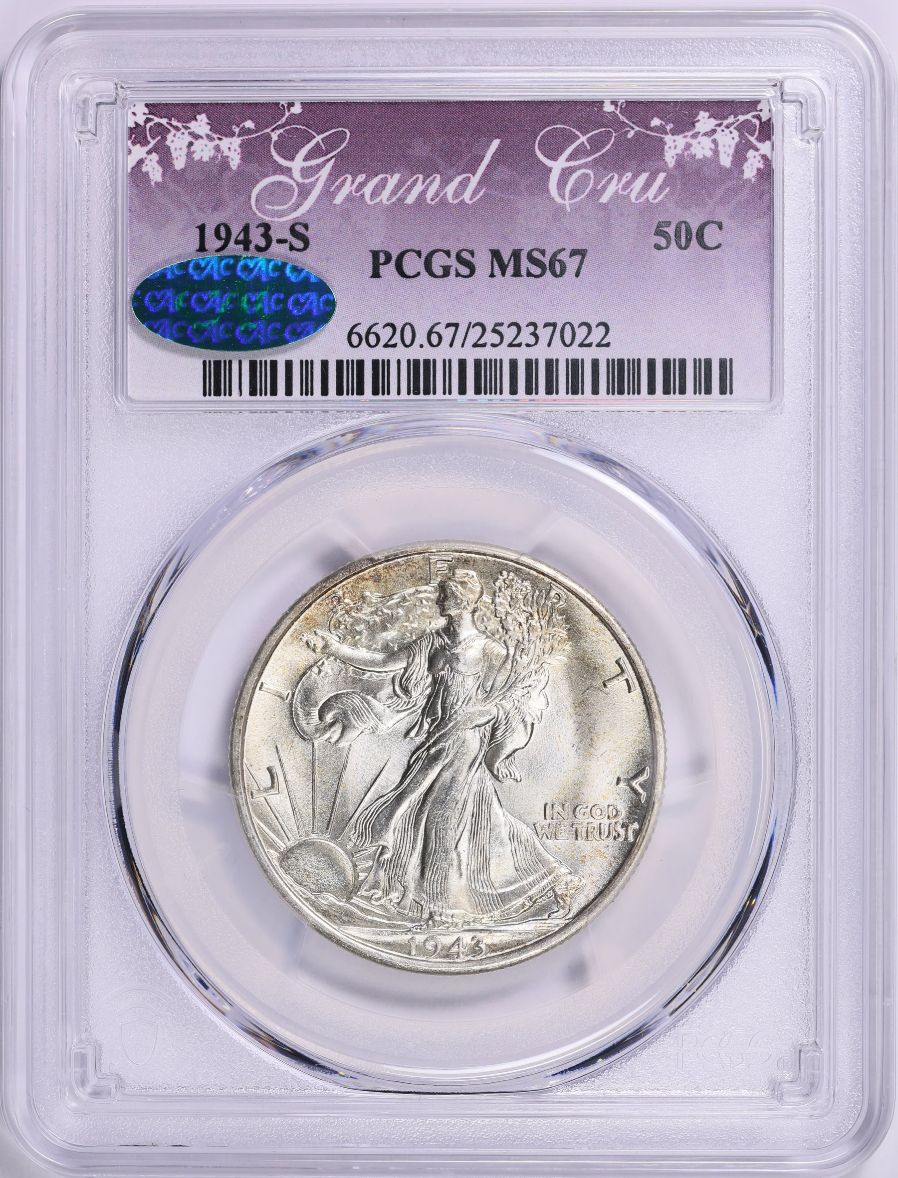 1943-S Walking Liberty Half Dollar PCGS MS-67 (CAC Green) (Grand Cru Label) (Item 1866546 ...