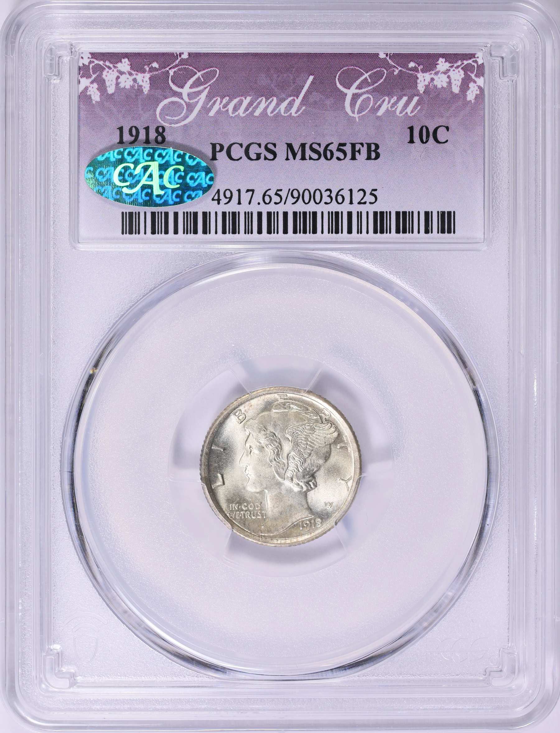 1918 Mercury Dime PCGS MS-65 FB (CAC Green) (Grand Cru Label) (Item 1866557) | GreatCollections ...