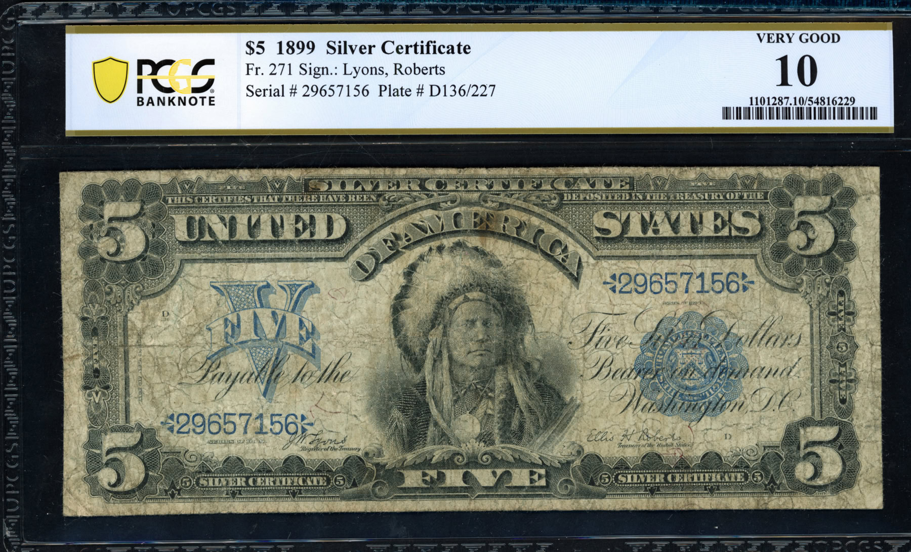Fr. 271 1899 $5 Silver Certificate Note Lyons / Roberts PCGS Banknote ...