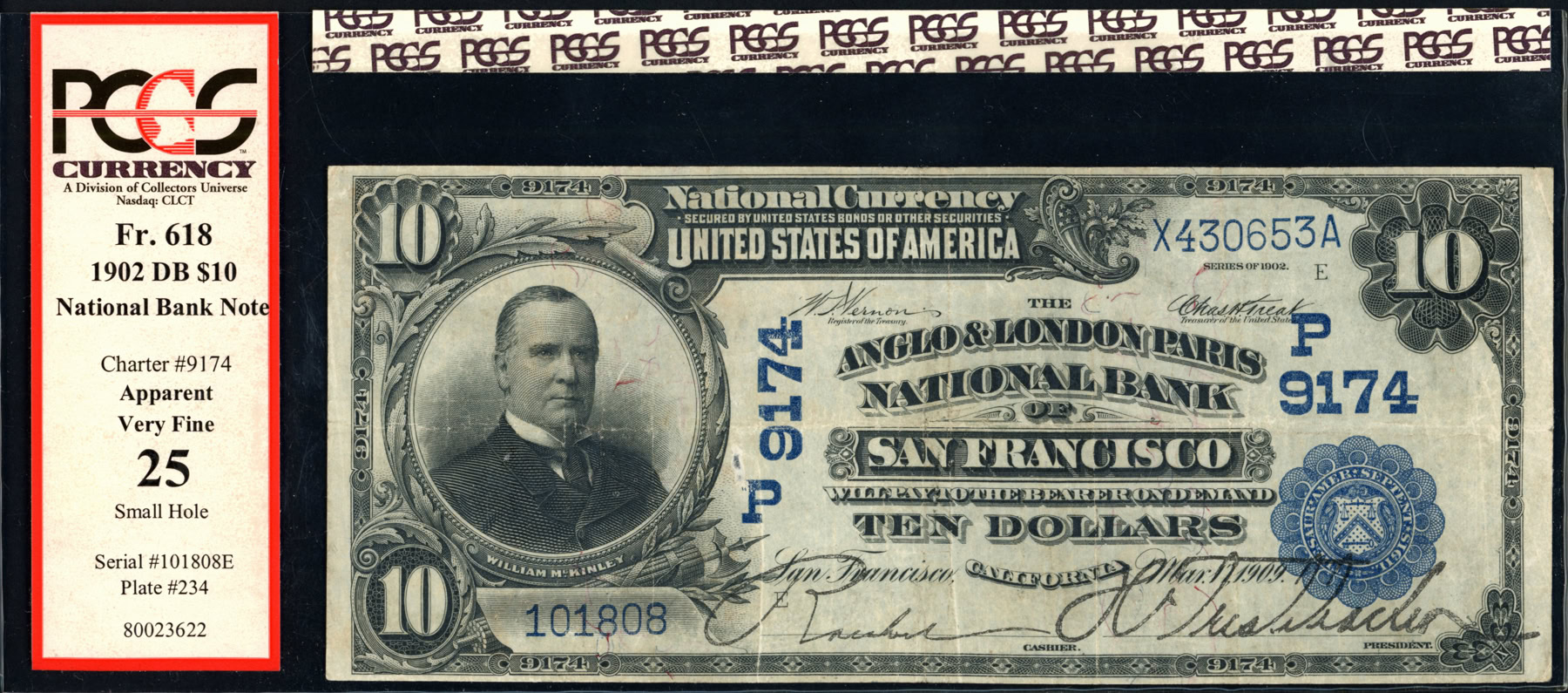 Fr. 618 San Francisco, California 1902 $10 Date Back Note Anglo ...