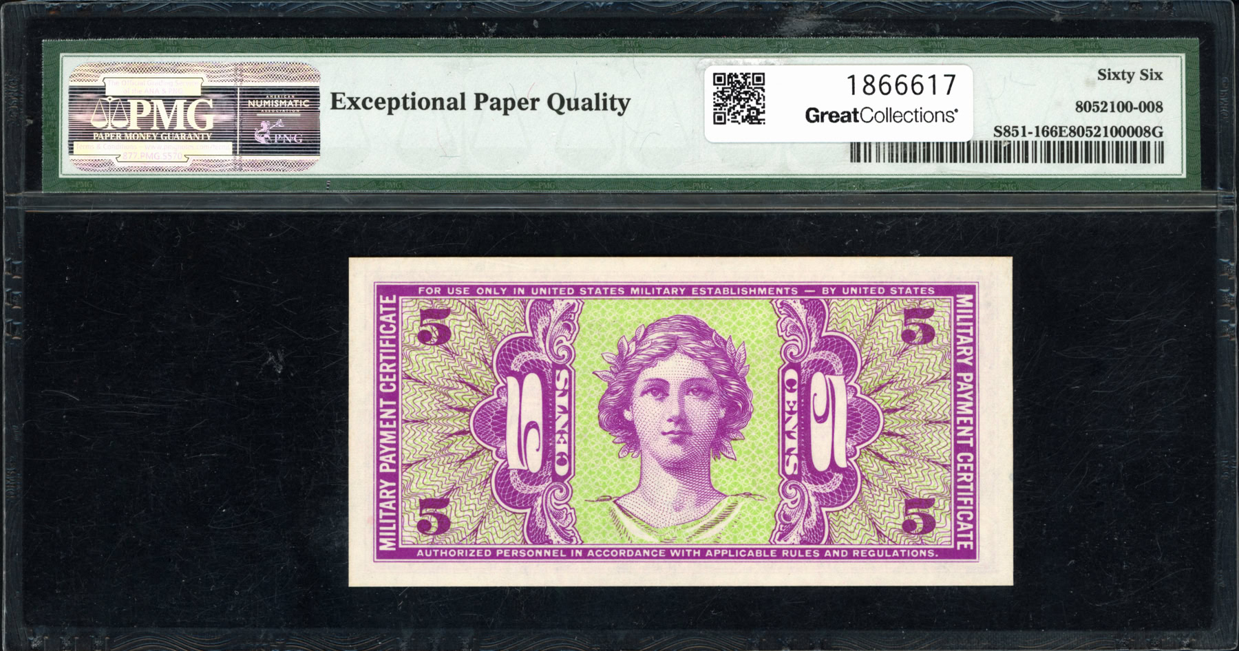 Series 541 5 Cents Military Payment Certificate Note First Printing PMG ...