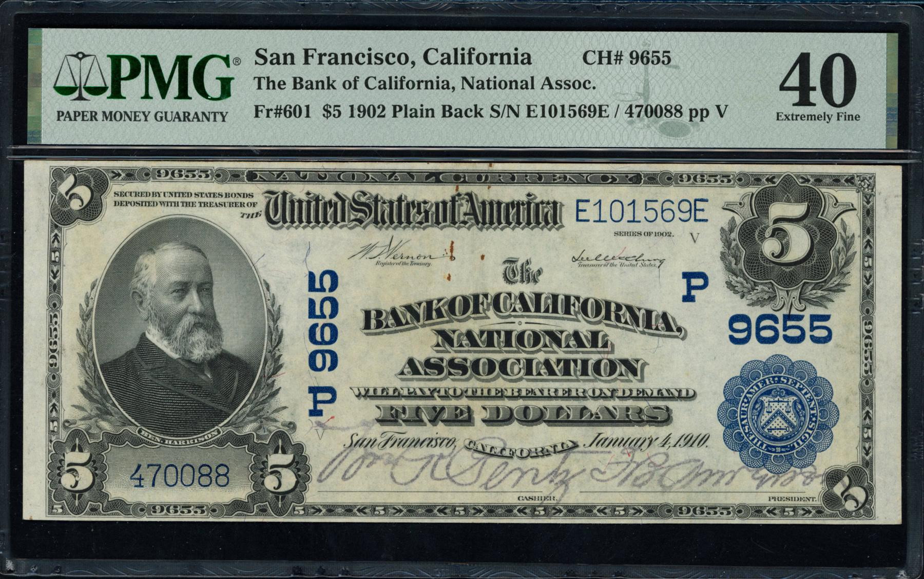 Fr. 601 San Francisco, California 1902 $5 Plain Back Note The Bank of ...