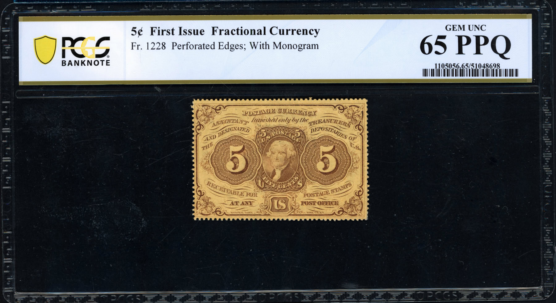 Fr. 1228 First Issue 5 Cents Fractional Currency Note Perforated Edges ...