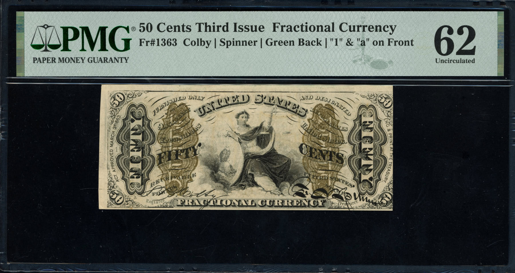 Fr. 1363 Third Issue 50 Cents Fractional Currency Surcharges "A-2-6-5 ...