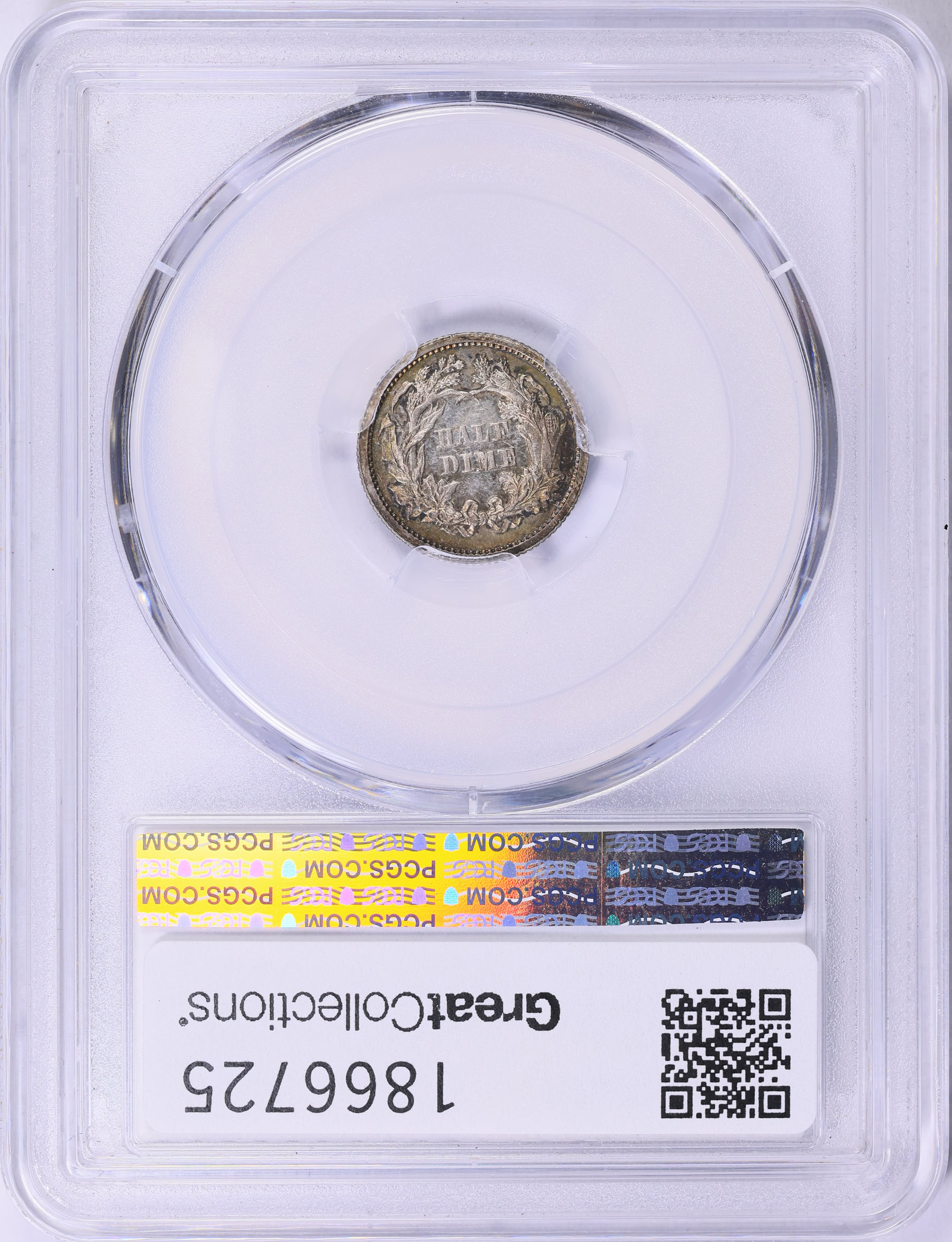 1867 Seated Liberty Half Dime PCGS AU-53 (CAC Green) (Toned) (Item 1866725) | GreatCollections ...