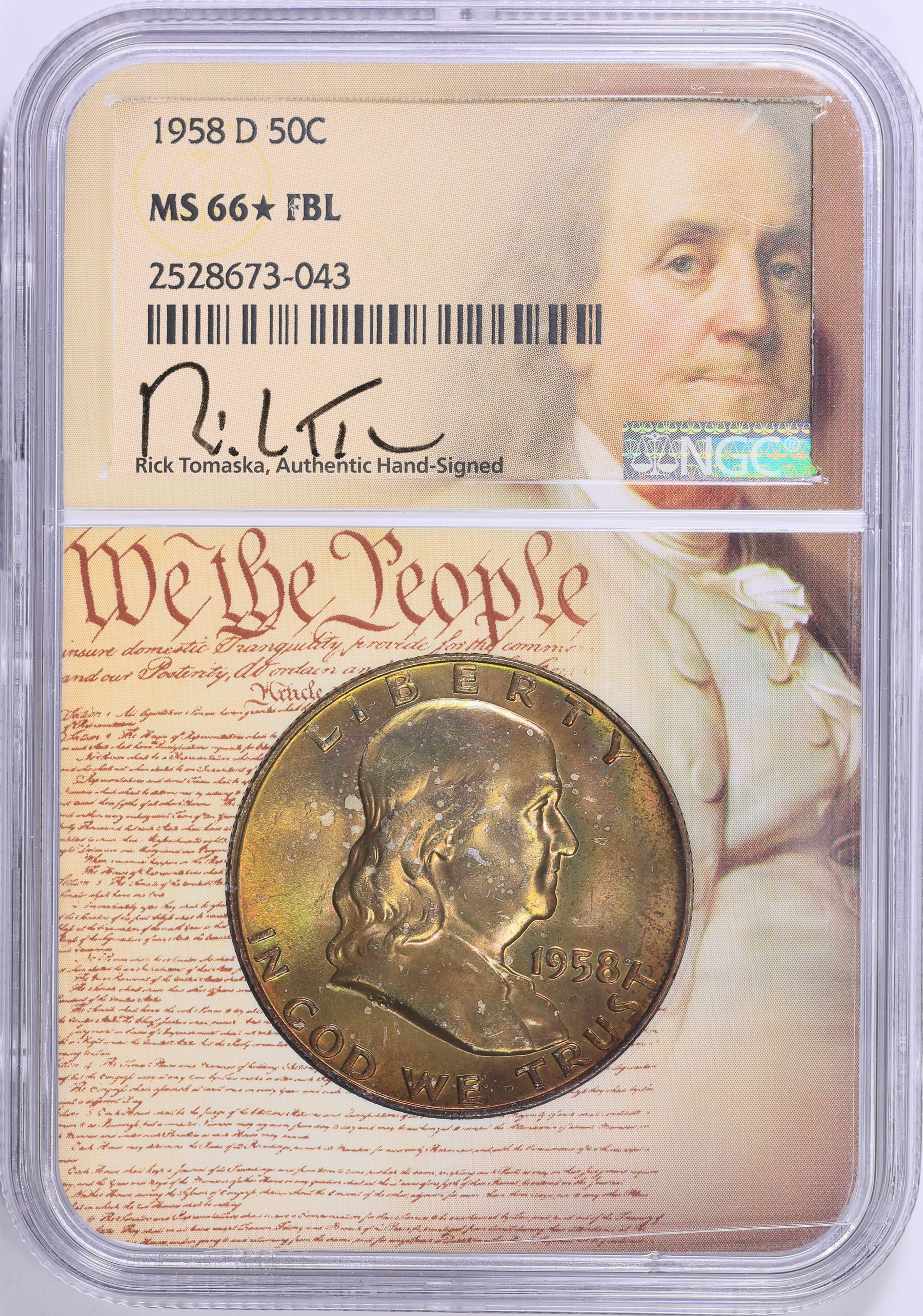 1958-D Franklin Half Dollar NGC MS-66 ★ FBL (Toned) (Rick Tomaska ...