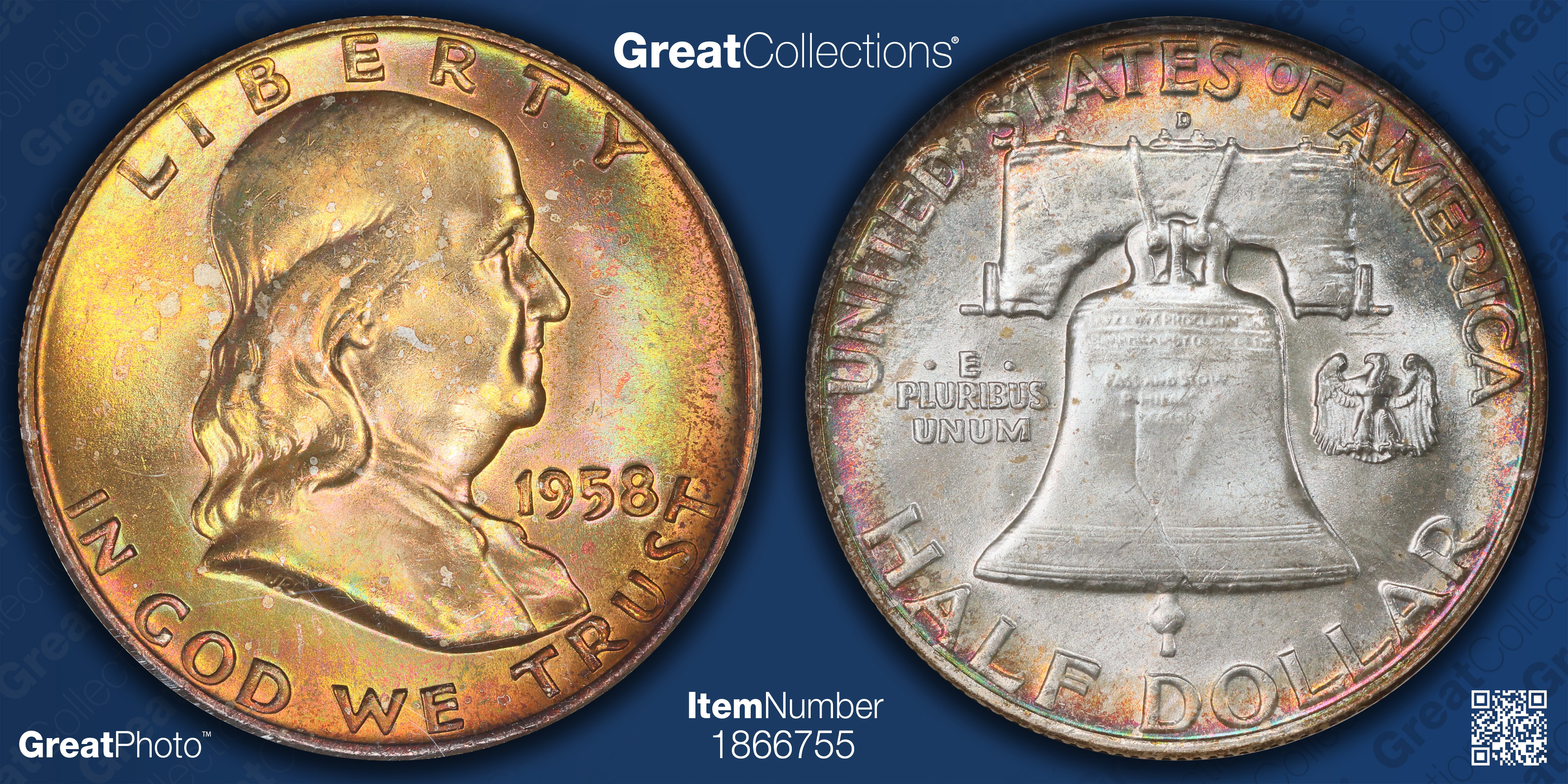 1958-D Franklin Half Dollar NGC MS-66 ★ FBL (Toned) (Rick Tomaska ...