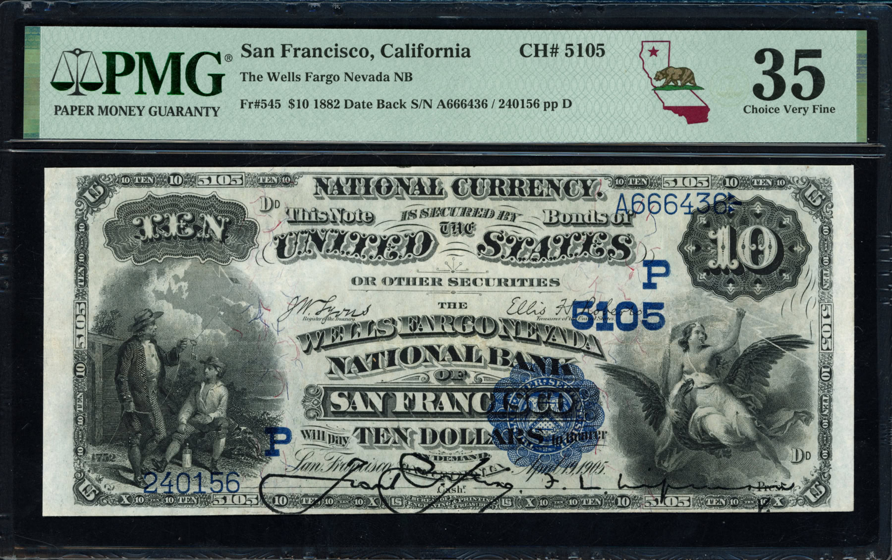 Fr. 545 San Francisco, California 1882 $10 Date Back Note The Wells ...