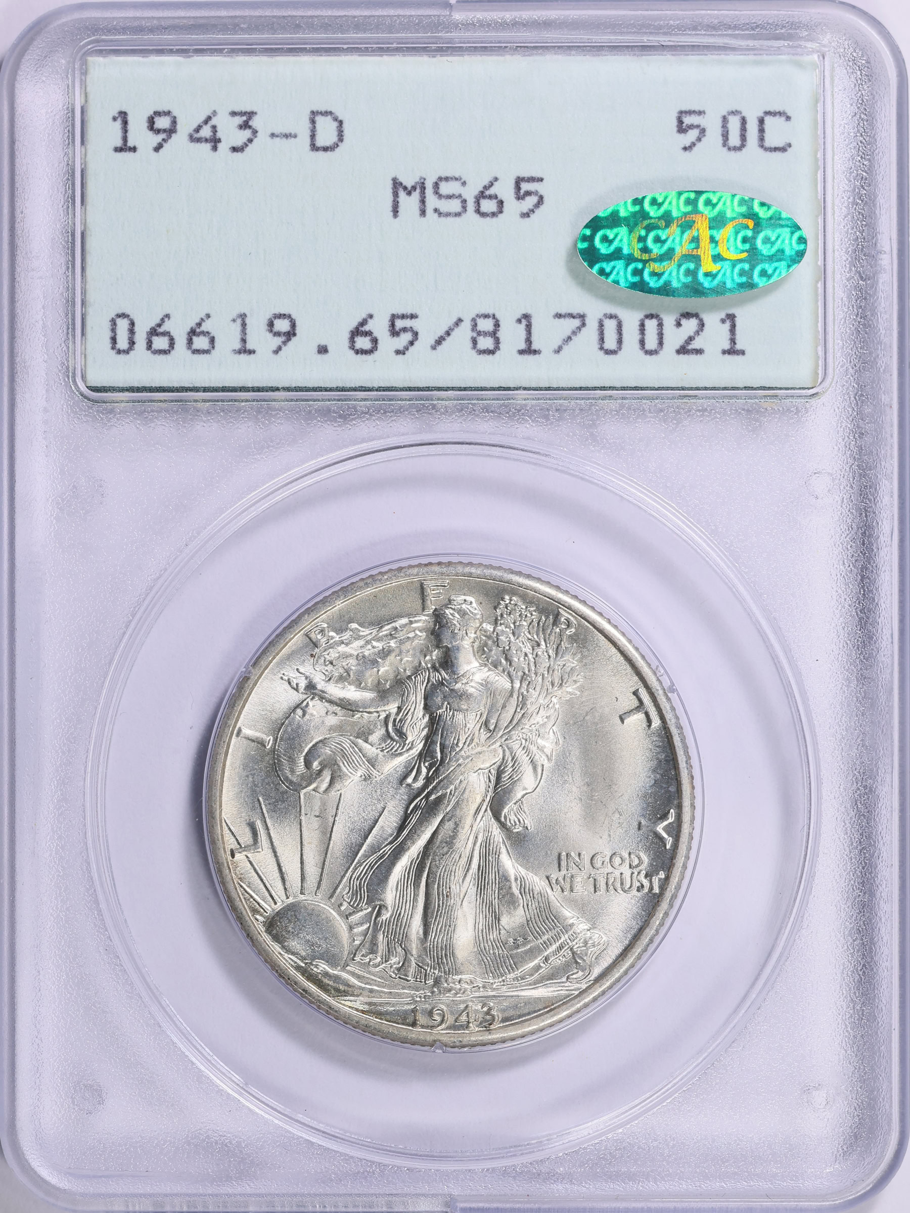 1943-D Walking Liberty Half Dollar PCGS MS-65 (CAC Green) OGH (1st Gen) (Item 1866883 ...