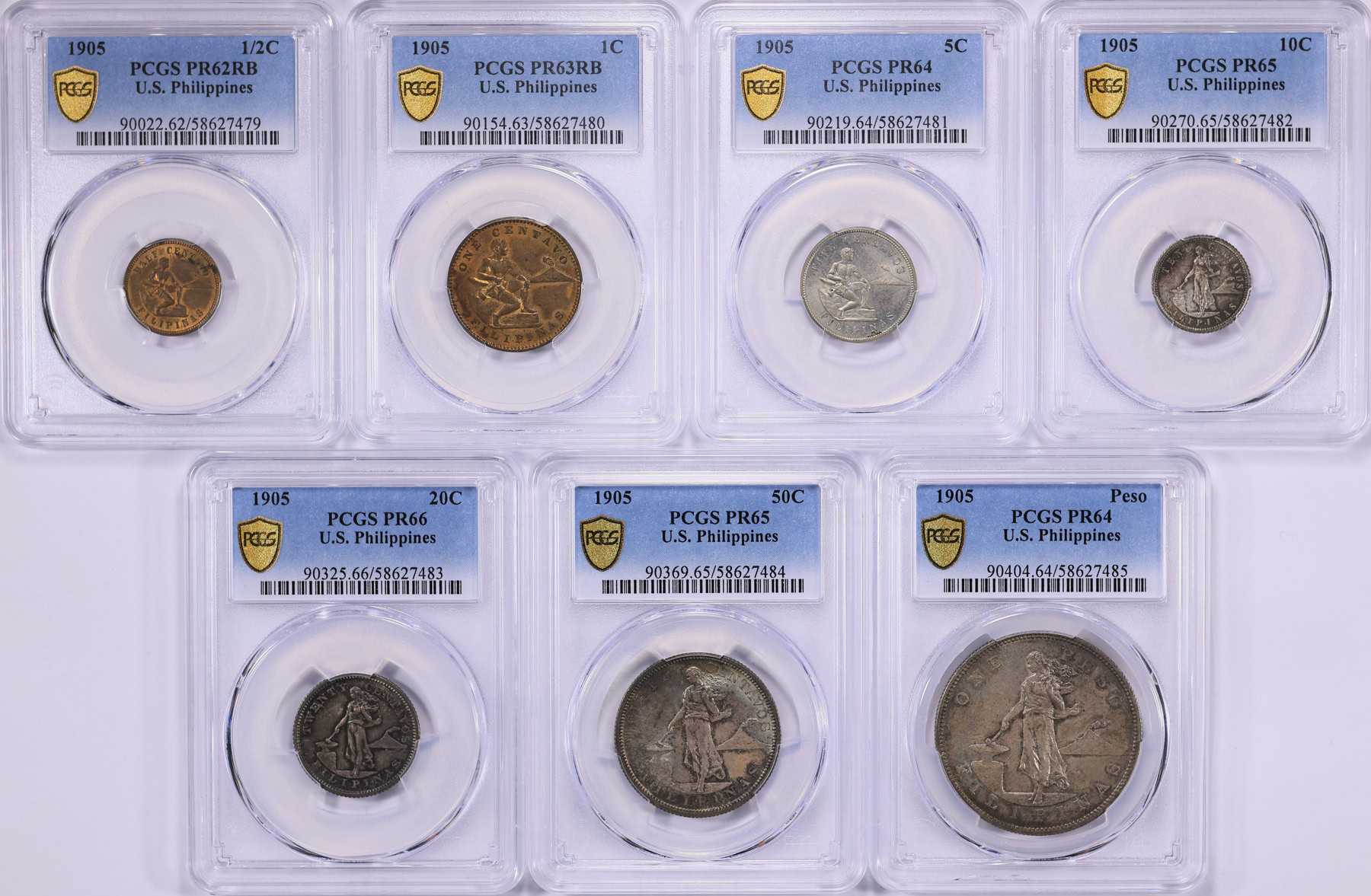 1905 U.S. Philippines 1/2 Centavo to Peso Proof Set PCGS Proof-62 RB to ...