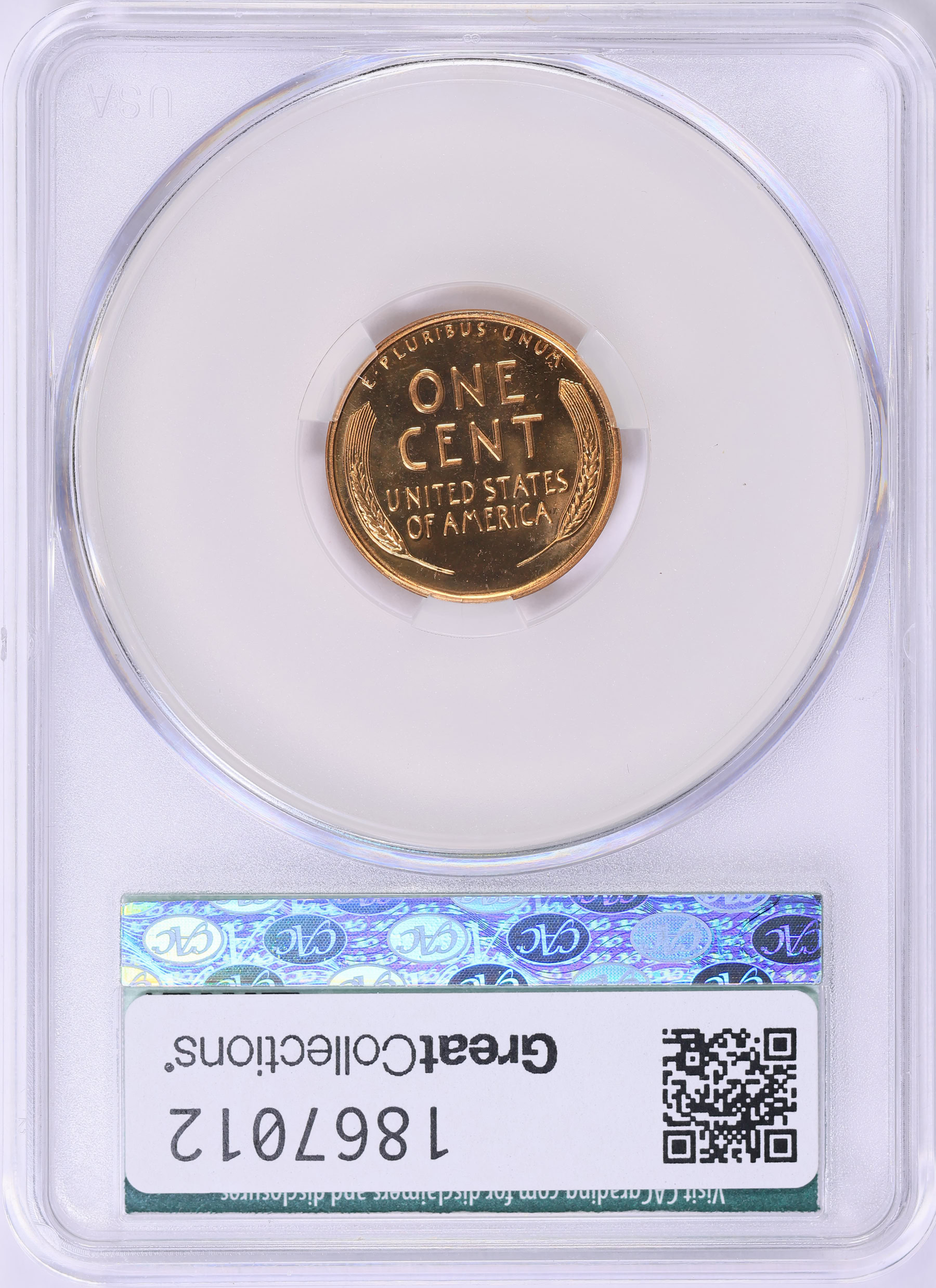 1955 Lincoln Cent CACG Proof-66 RD (Item 1867012) | GreatCollections ...