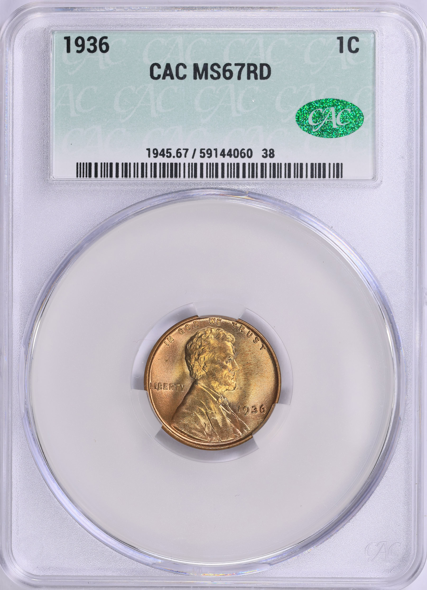 1936 Lincoln Cent CACG MS-67 RD (Item 1867020) | GreatCollections Coin Auctions