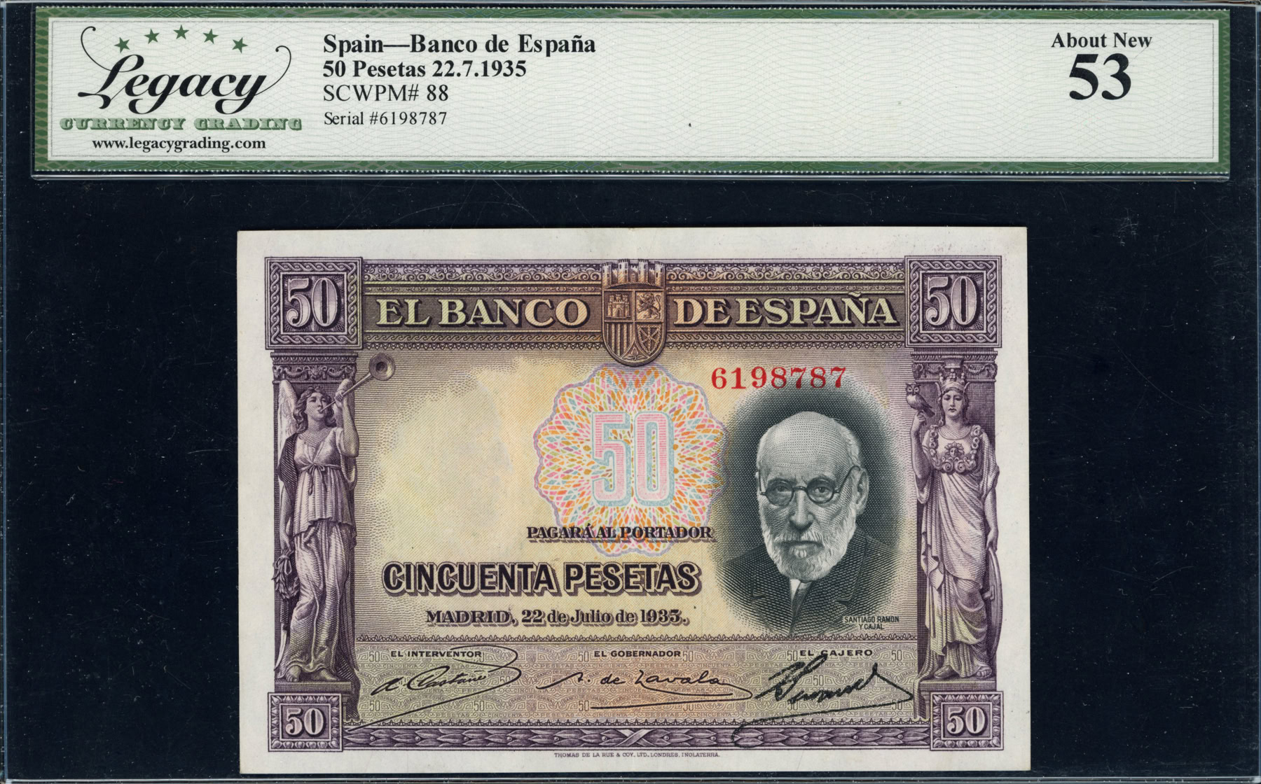 Spain 1935 50 Pesetas Banco de Espana Note SCWPM-88 Legacy About New 53 ...