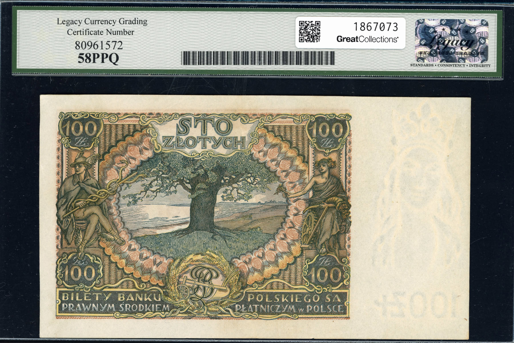 Poland 1934 100 Zlotych Bank Polski Note SCWPM-75 Legacy Choice About ...