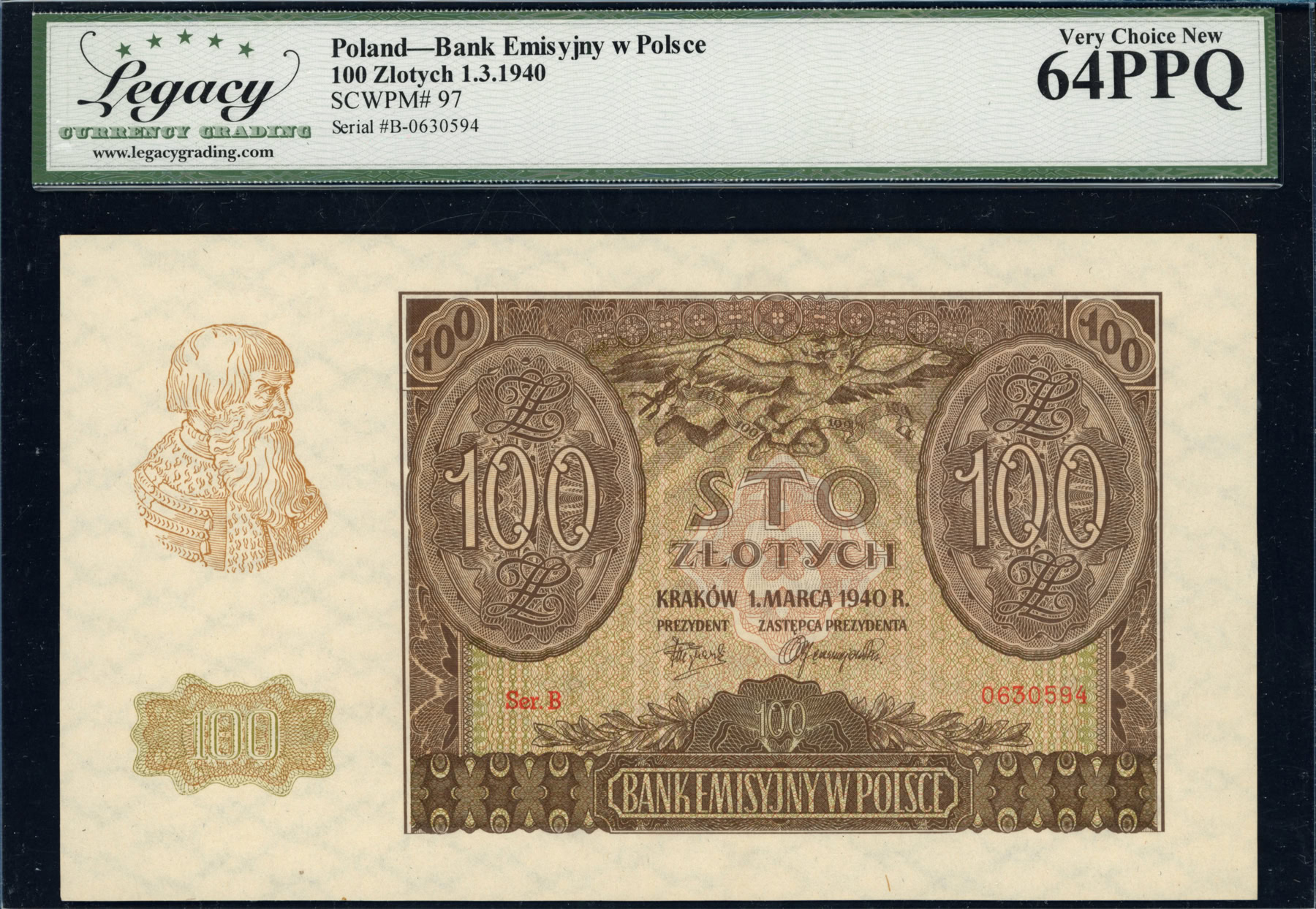 Poland 1940 100 Zlotych Bank Emisyjny w Polsce Note SCWPM-97 Legacy ...