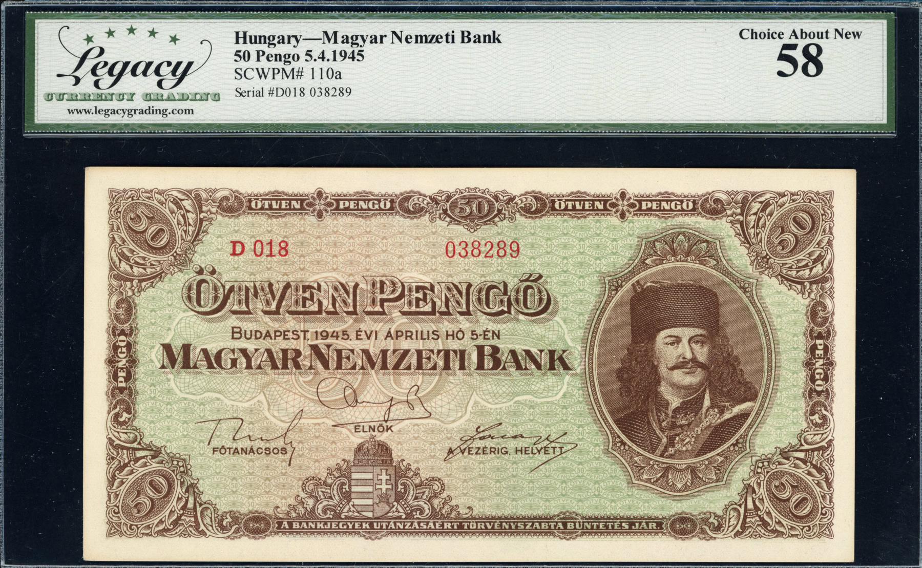 Hungary 1945 50 Pengo Magyar Nemzeti Bank Note SCWPM-110a Legacy Choice ...