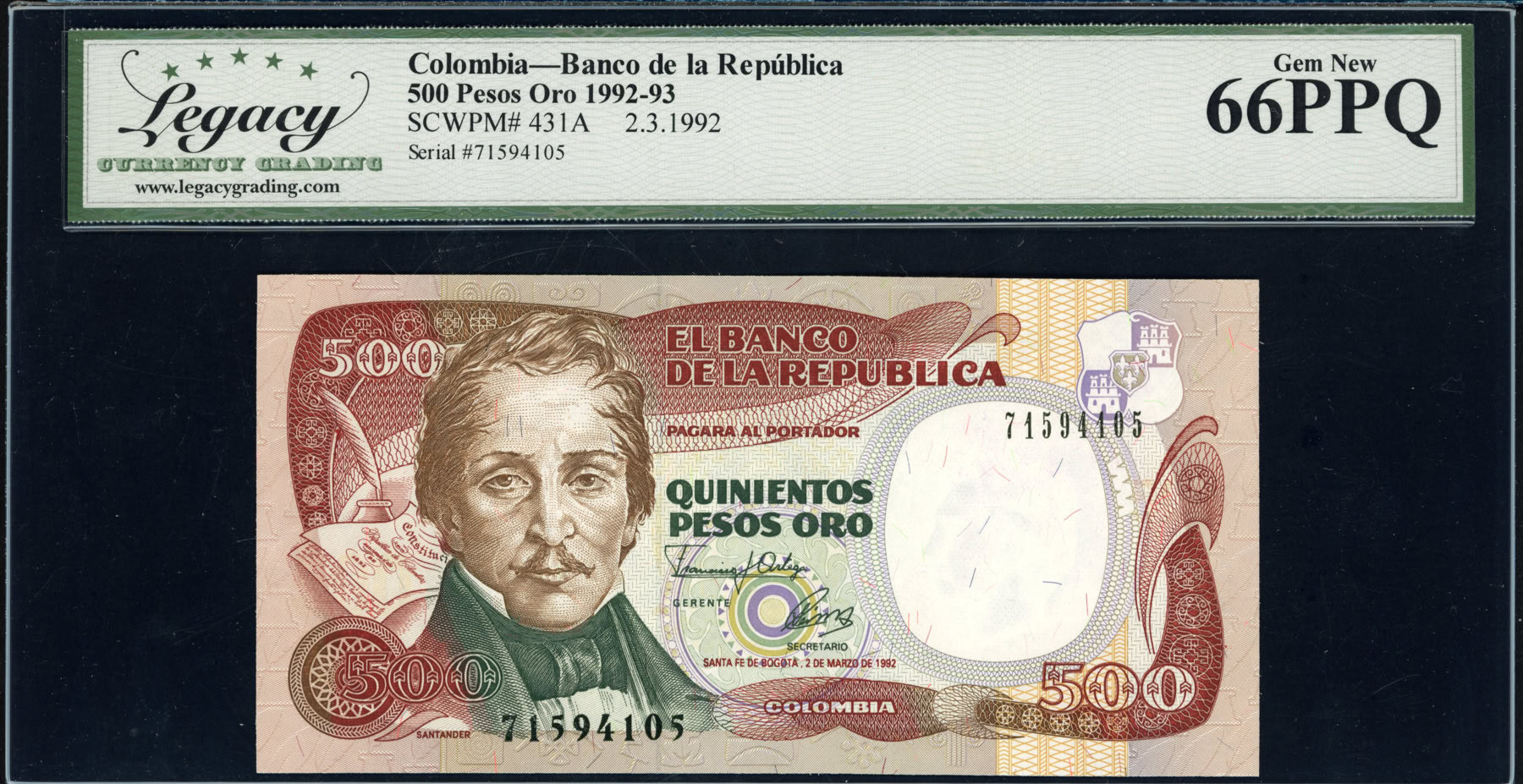 Colombia 1992 500 Pesos Oro Banco de la Republica Note SCWPM-431A ...