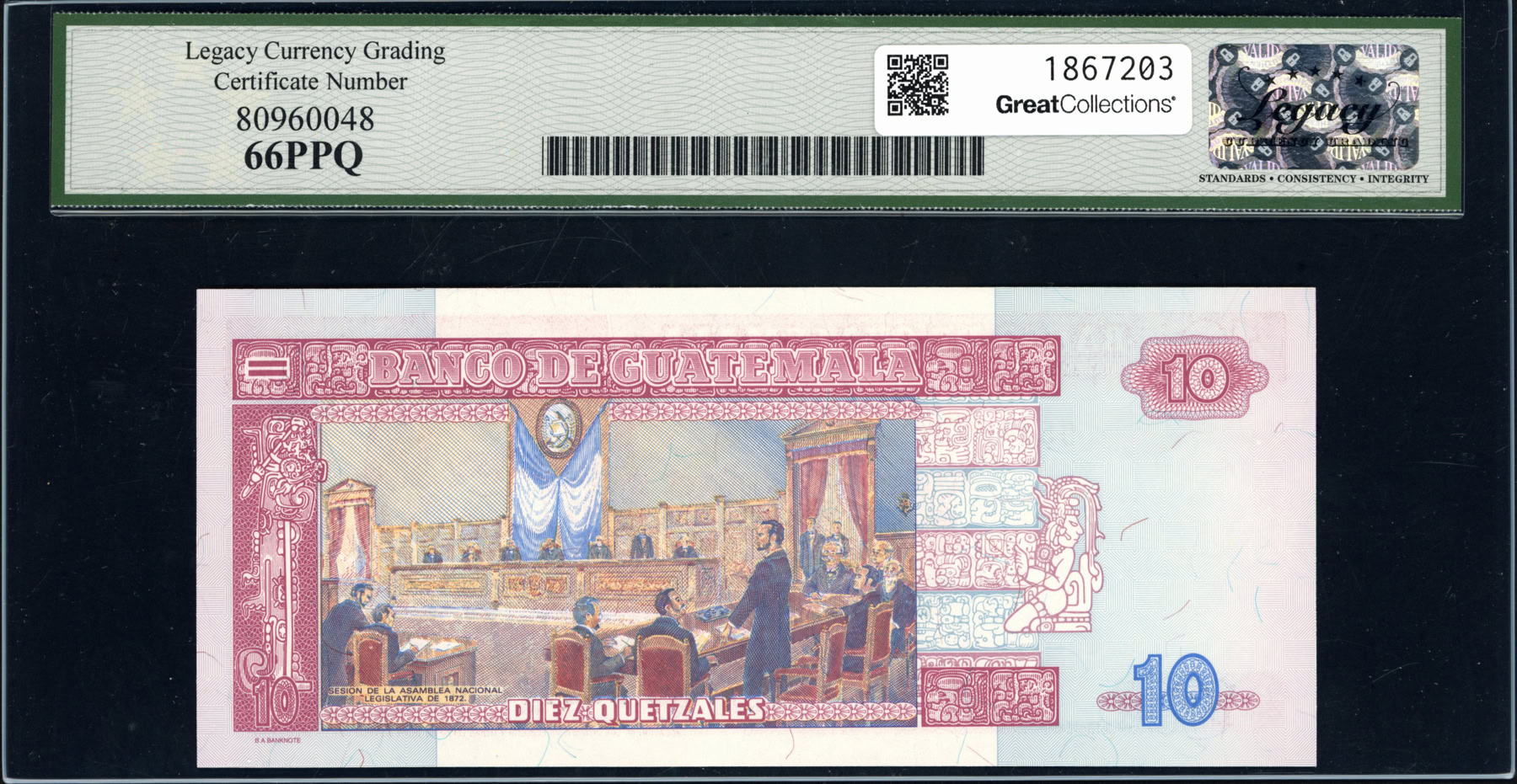 Guatemala 1998 10 Quetzals Banco de Guatemala Note SCWPM-101 Legacy Gem ...