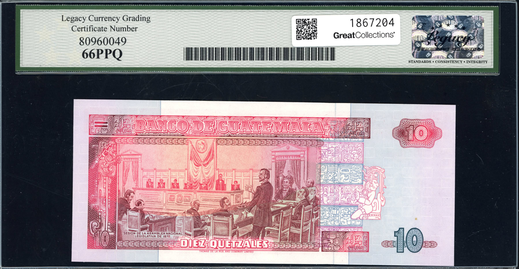 Guatemala 1992 10 Quetzals Banco de Guatemala Note SCWPM-75c Legacy Gem ...