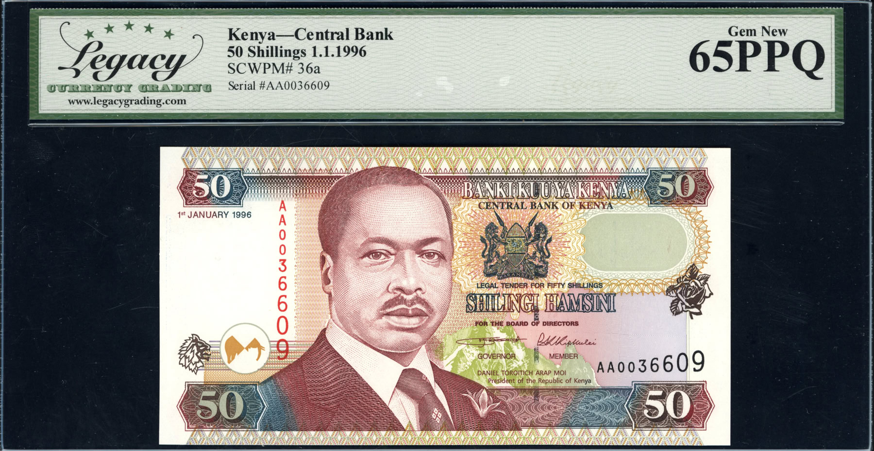 Kenya 1996 50 Shillings Central Bank Note SCWPM-36a Legacy Gem New 65 ...