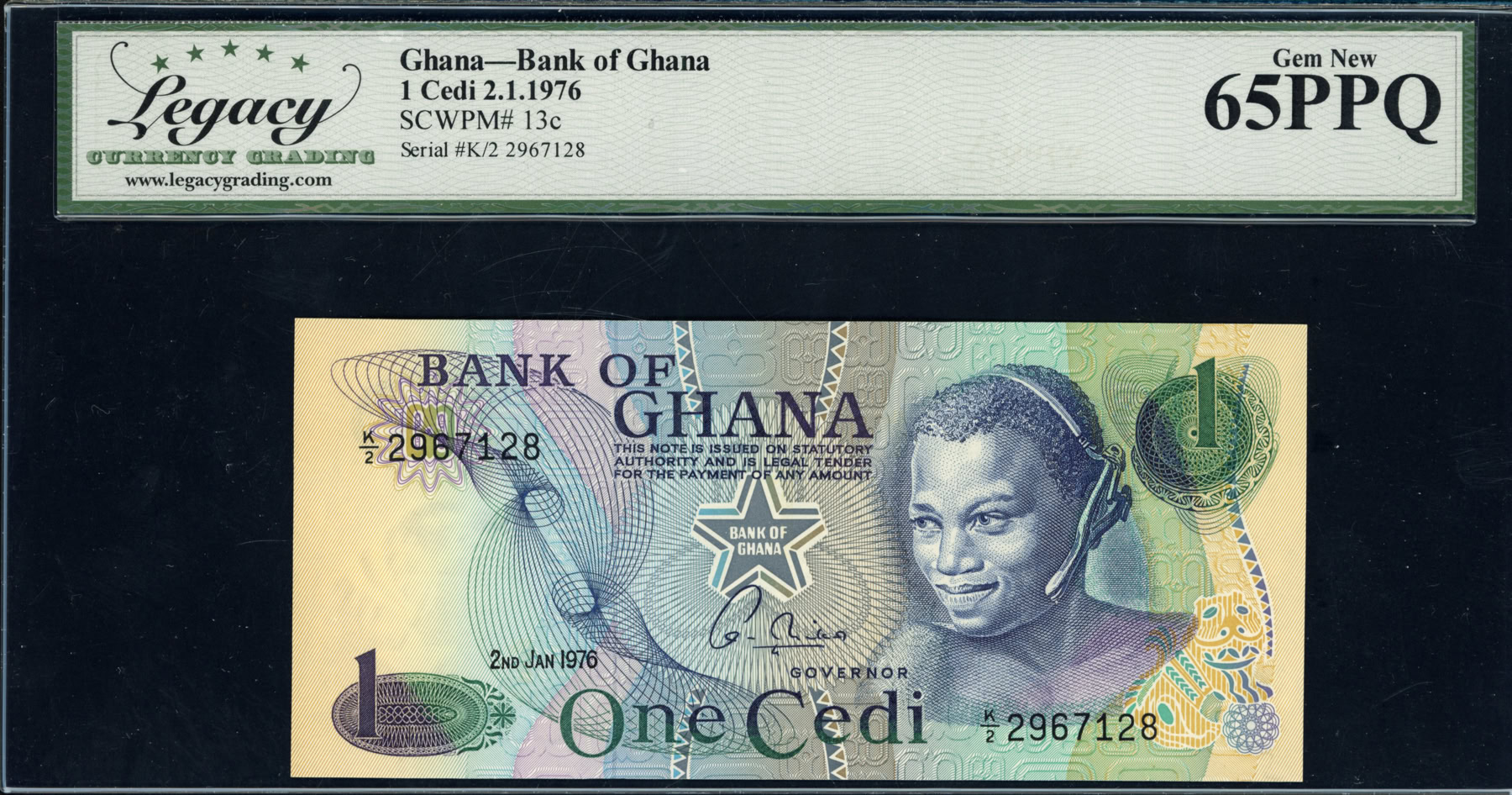 Ghana 1976 1 Cedi Bank of Ghana Note SCWPM-13c Legacy Gem New 65 PPQ ...