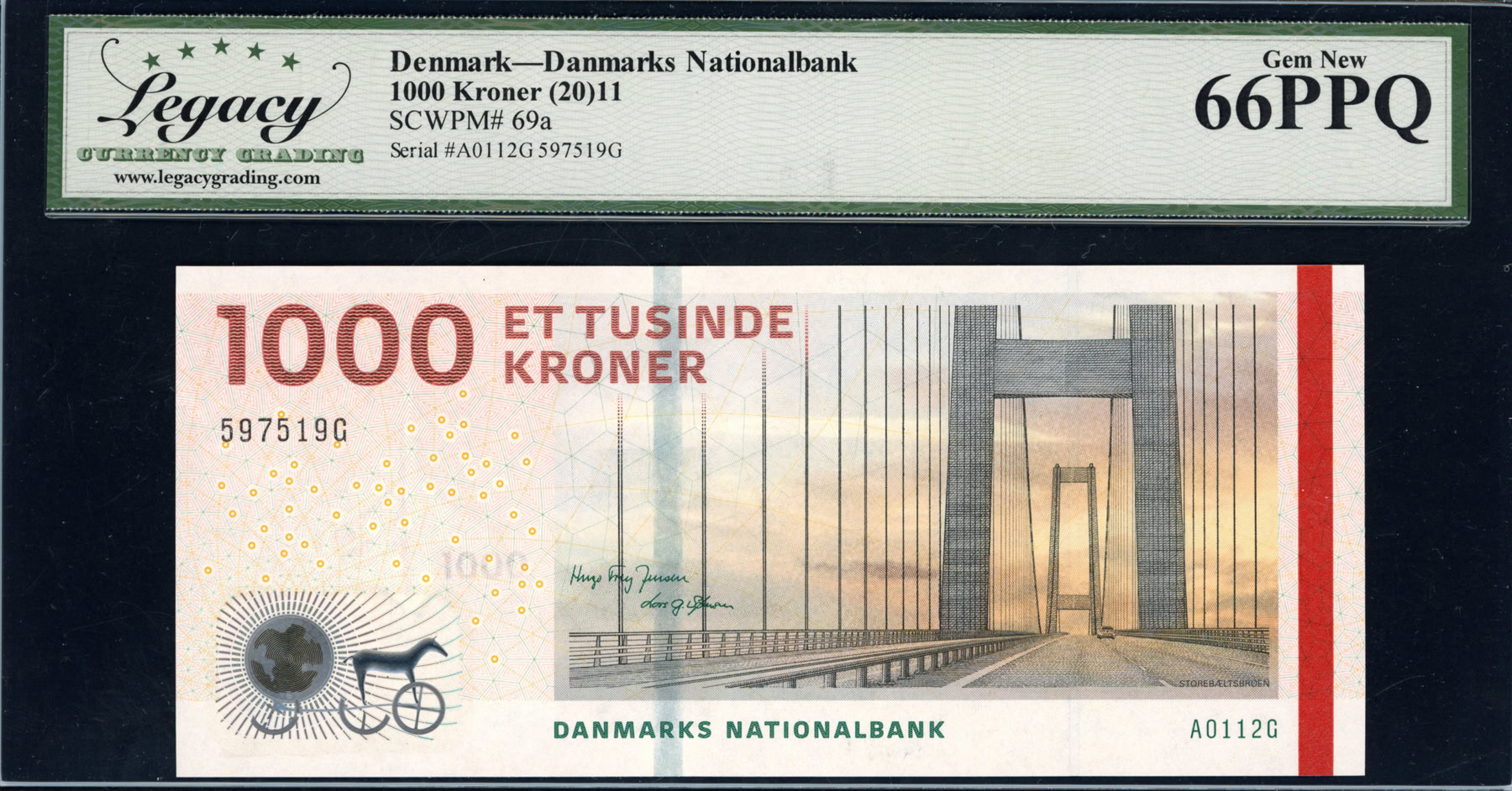 Denmark (20)11 1,000 Kroner Danmarks Nationalbank Note SCWPM-69a Legacy ...