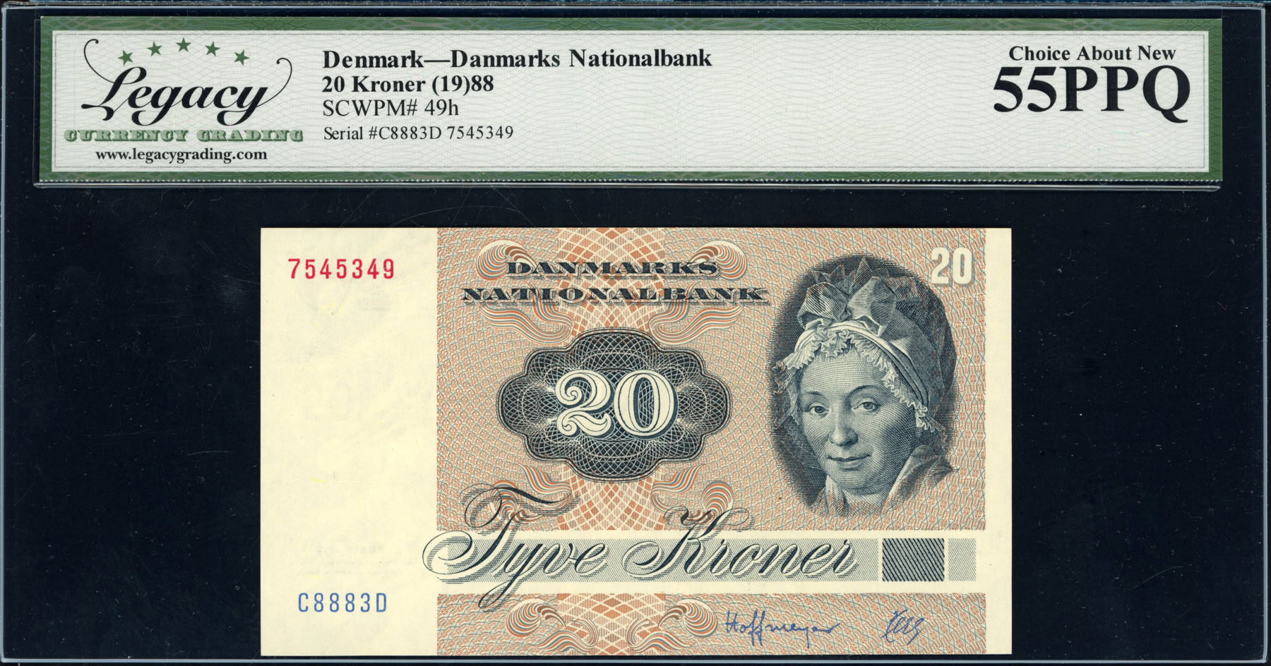 Denmark (19)88 20 Kroner Danmarks Nationalbank Note SCWPM-49h Legacy ...