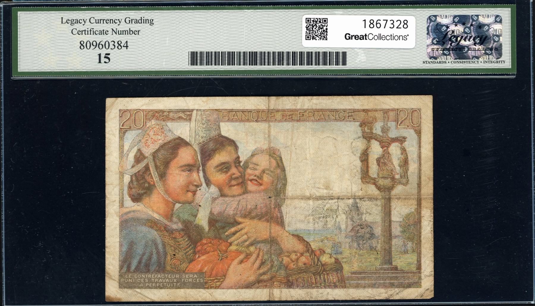 France 1943 20 Francs Banque de France Note SCWPM-100a Legacy Fine 15 ...