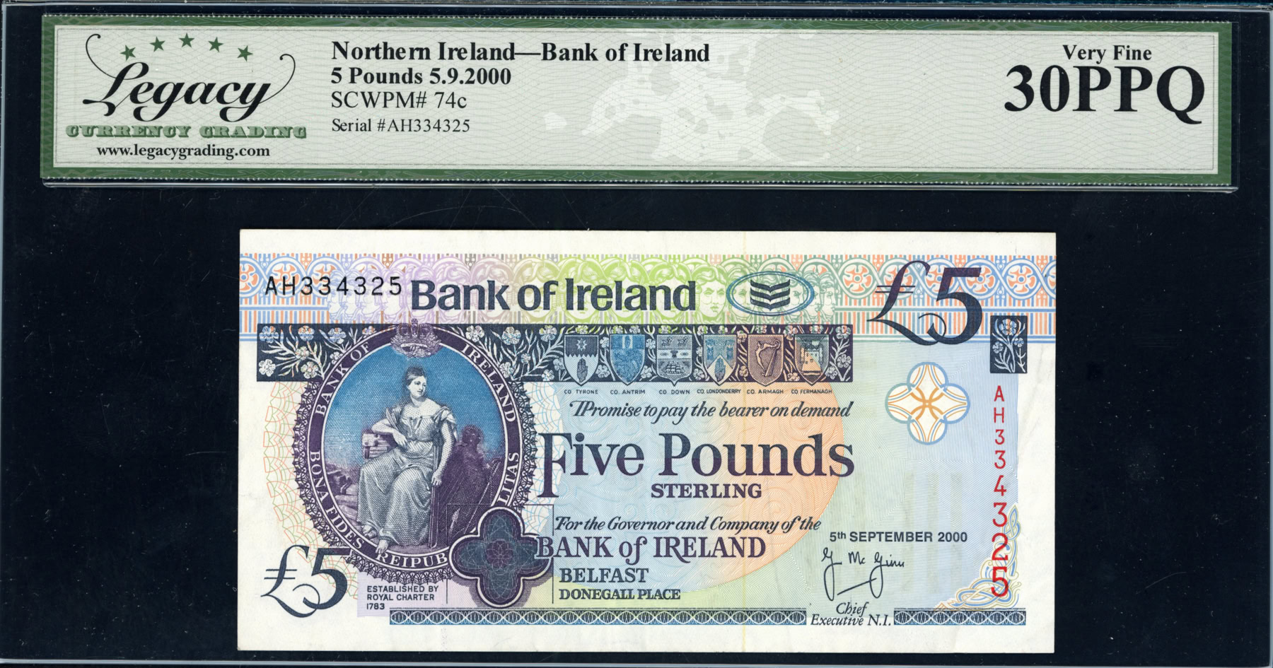 Northern Ireland 2000 £5 Bank of Ireland Note SCWPM-74c Legacy Very ...