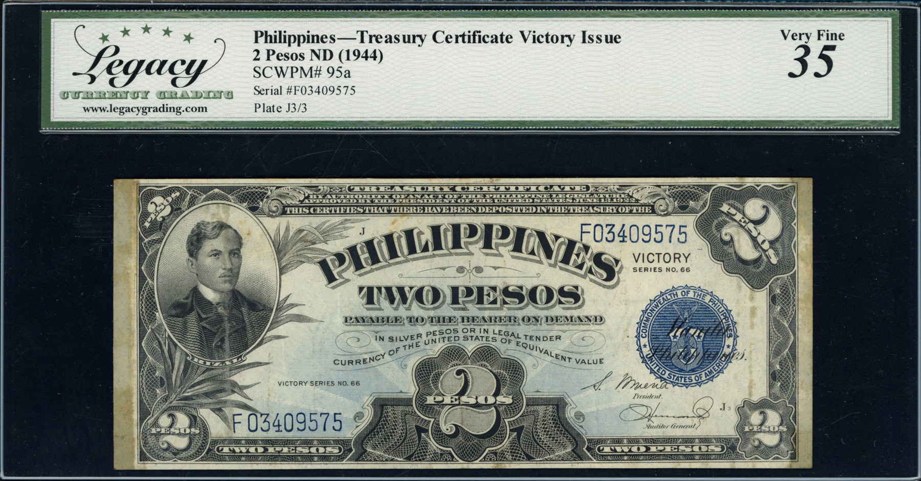 Philippines ND (1944) 2 Pesos Victory Series Treasury Certificate Note ...
