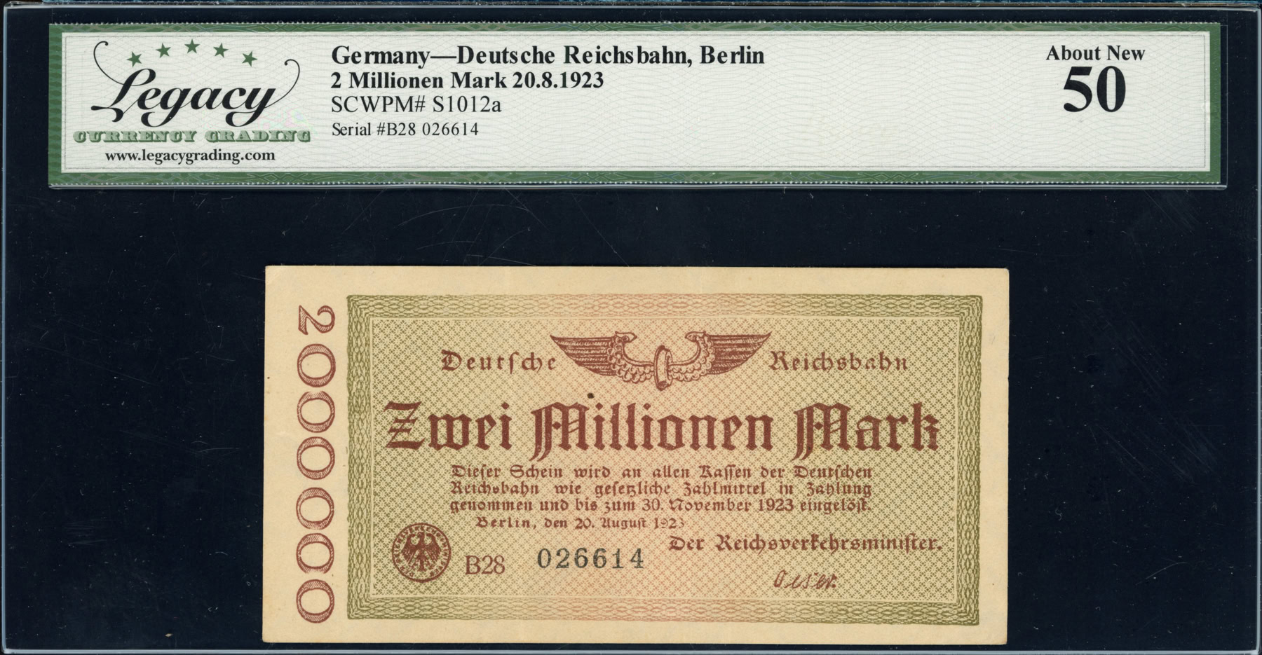 Germany 1923 2,000,000 Marks Deutsche Reichsbahn, Berlin Note SCWPM ...