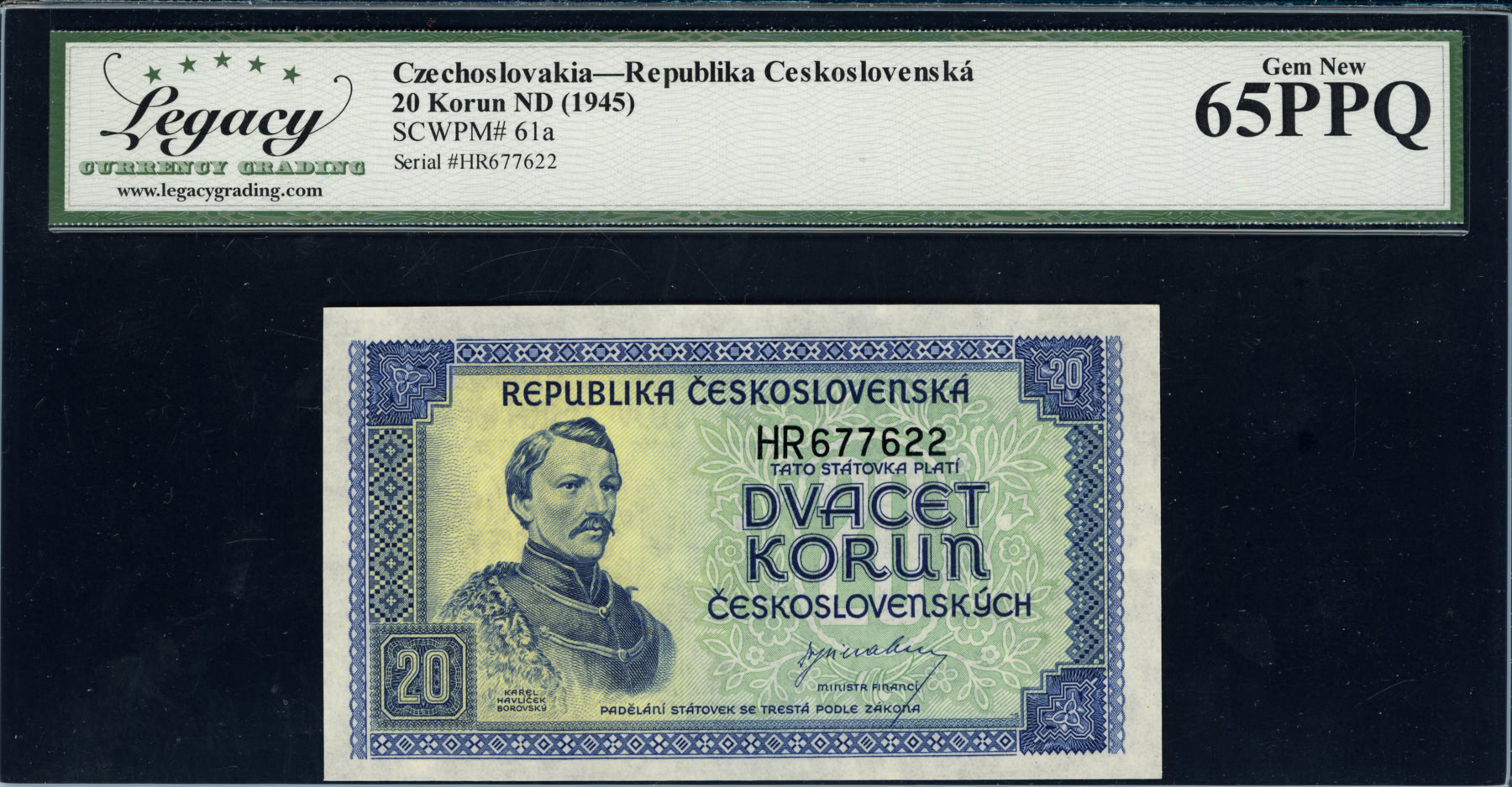Czechoslovakia ND (1945) 20 Korun Repubica Ceskoslovenska Note SCWPM ...