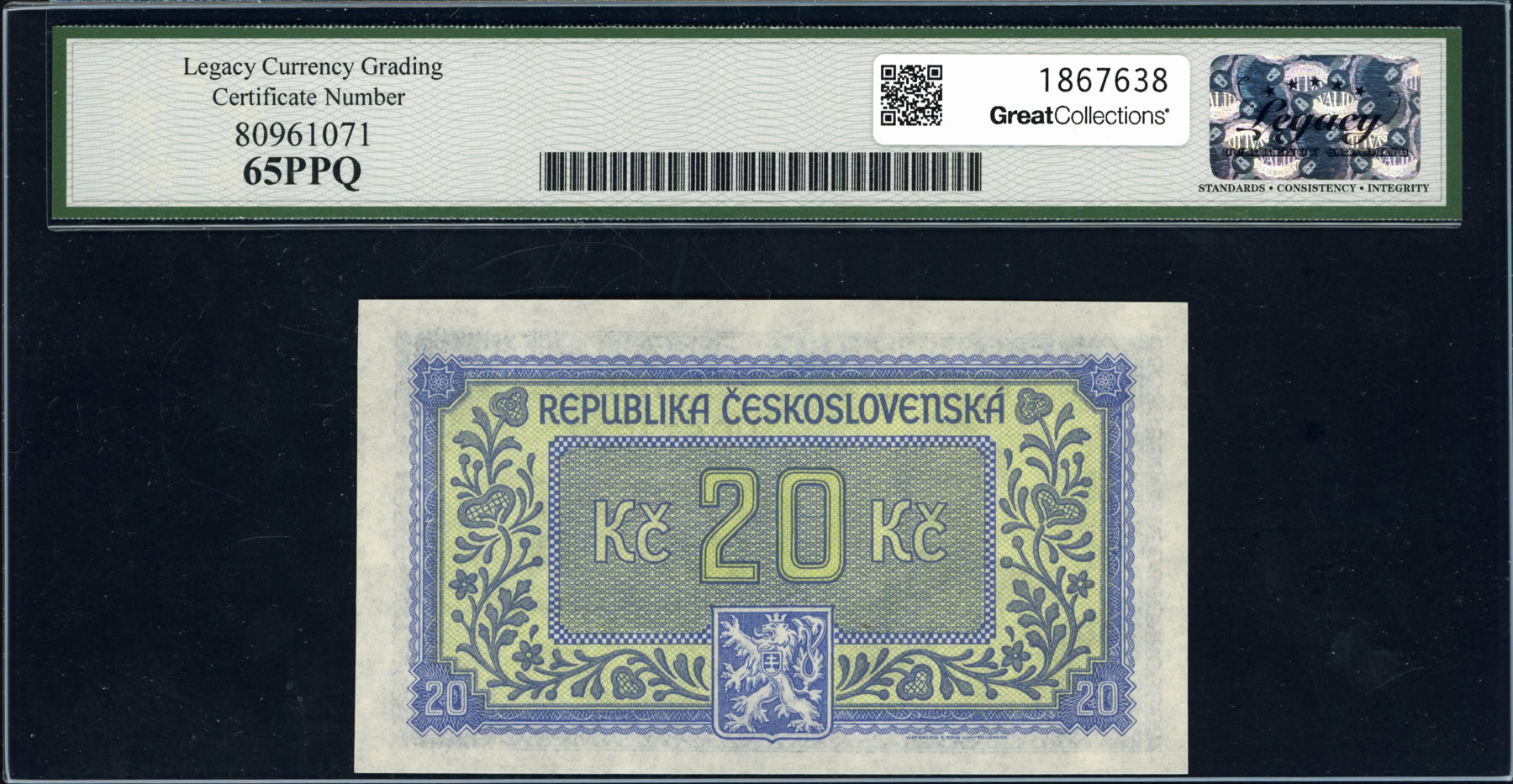 Czechoslovakia ND (1945) 20 Korun Repubica Ceskoslovenska Note SCWPM ...