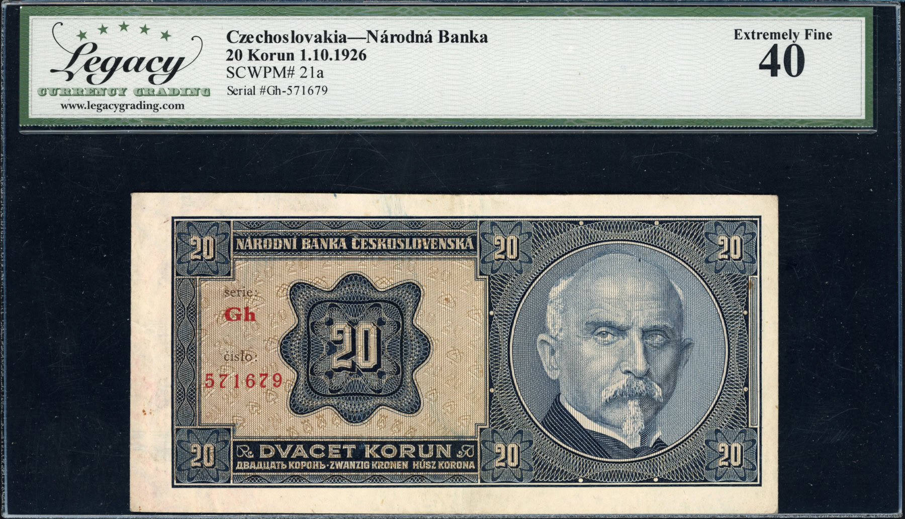 Czechoslovakia 1926 20 Korun Narodna Banka Note SCWPM-21a Legacy ...