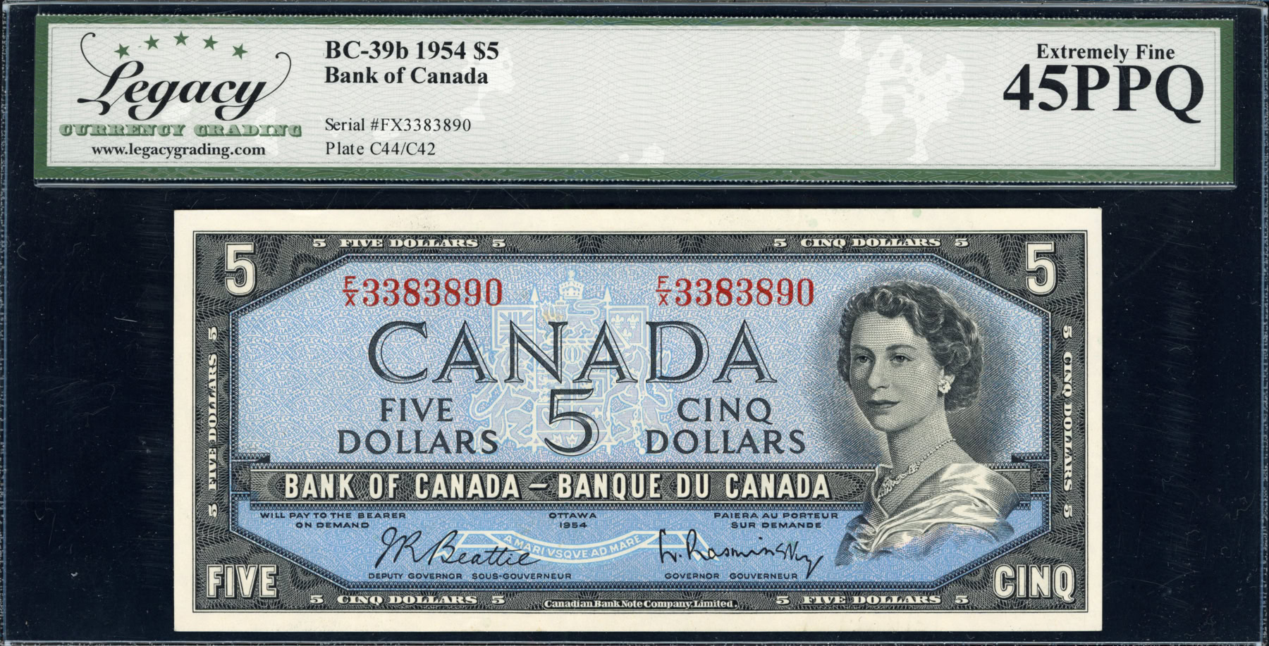 Canada 1954 $5 Bank of Canada Note Modified Portrait SCWPM-77b Beattie ...