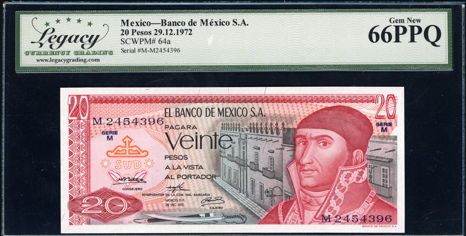 Mexico 1972 20 Pesos Banco de Mexico Note SCWPM-64a Legacy Gem New 66 ...