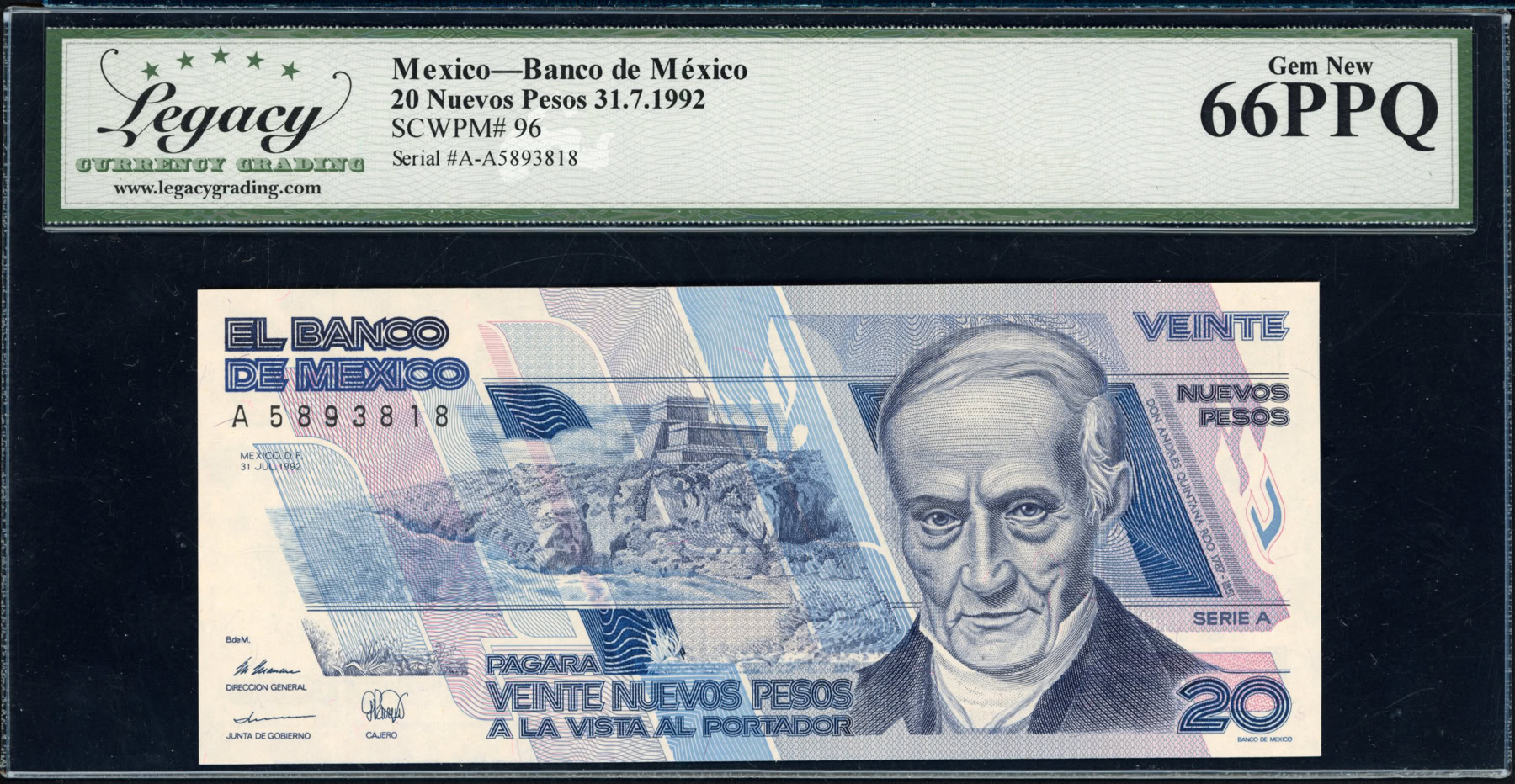 Mexico 1992 20 Nuevos Pesos Banco de Mexico Note SCWPM-96 Legacy Gem ...