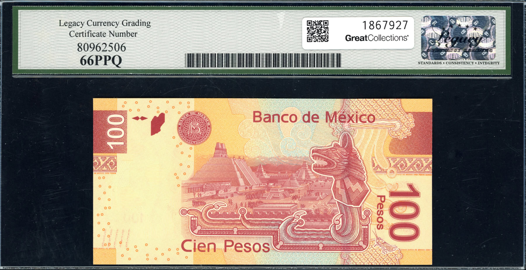 Mexico 2009 100 Pesos Banco de Mexico Note SCWPM-124e Legacy Gem New 66 ...